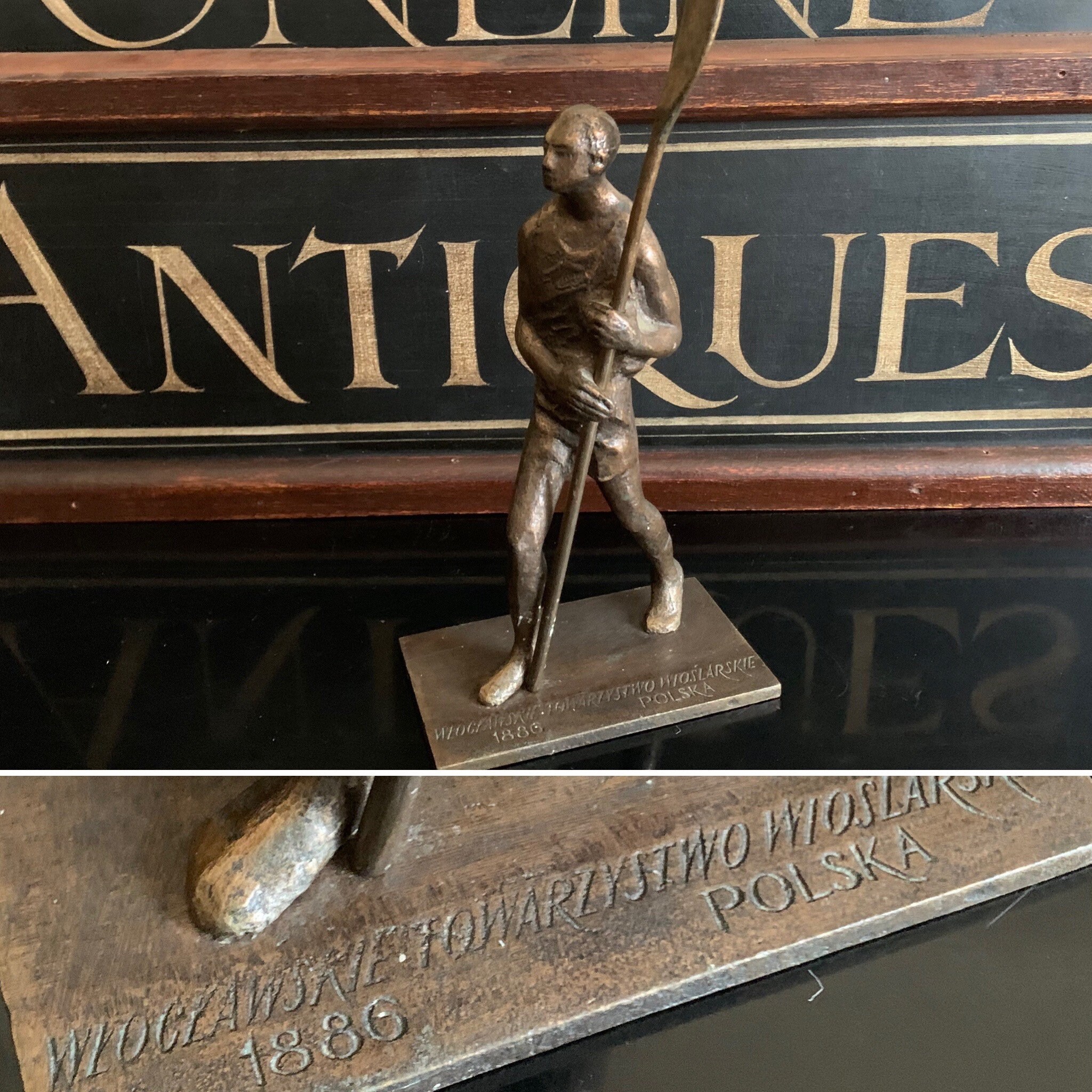 Rare Antique Bronze Rowing Figure Włocławskie Towarzystwo Wioślarskie ...