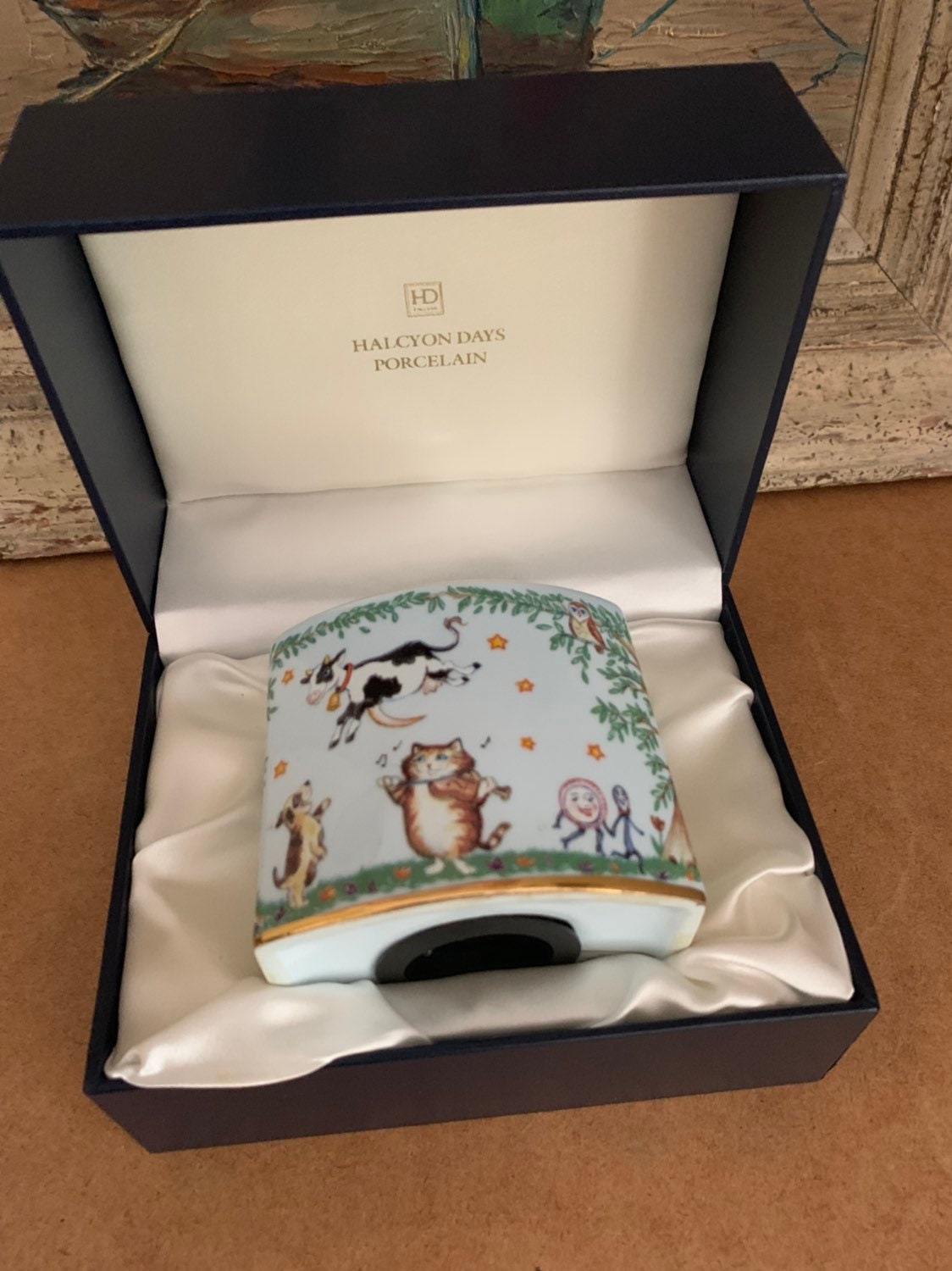 Rare Porcelain Halcyon Days Money Box With Nursery Rhyme, ‘Hey Diddle ...