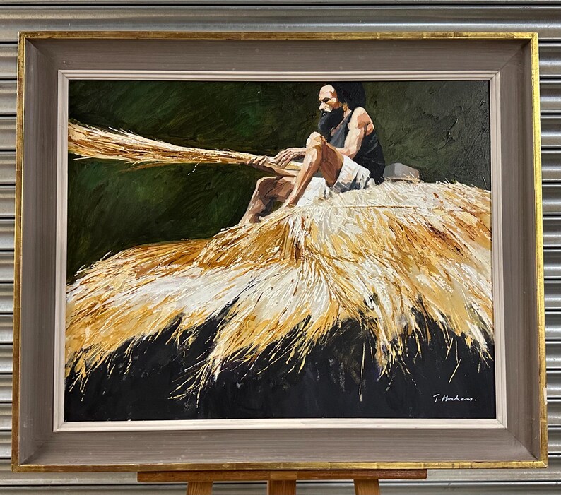 Tony Abraham Acrylic Painting: Man Sorting Hay on Cart - Etsy UK