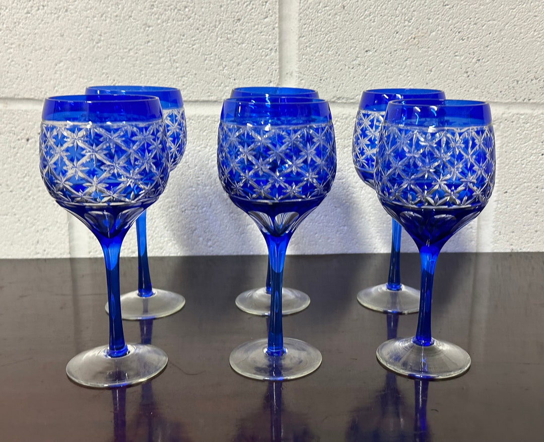 Six Beautiful Stunning Vintage Cobalt Blue Cut Glass Wine Glasses - Etsy