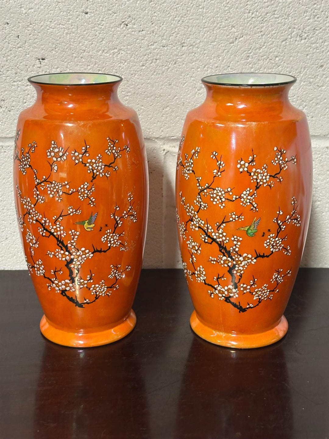 Pair of Art Deco Period Carlton Ware Japanese Blossom Decorated Lustre ...