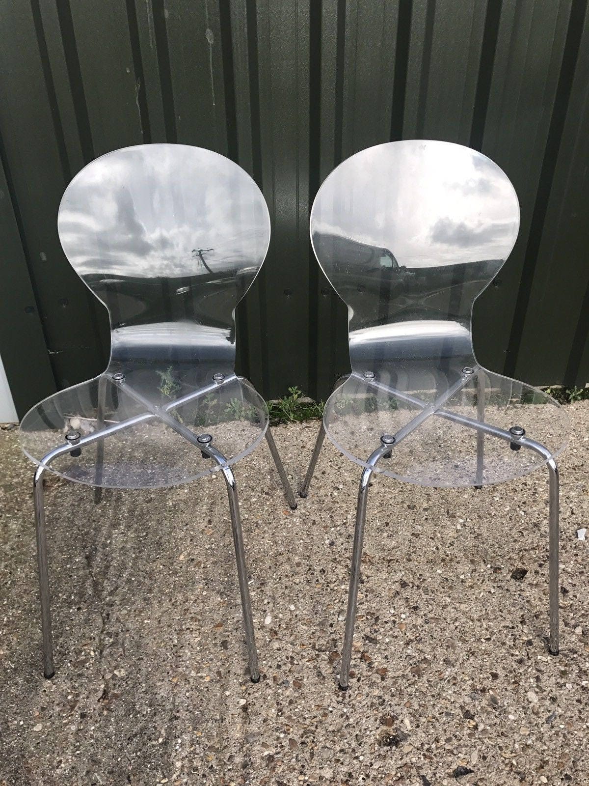 Pair Of Retro Designer Perspex Clear Plastic Chairs