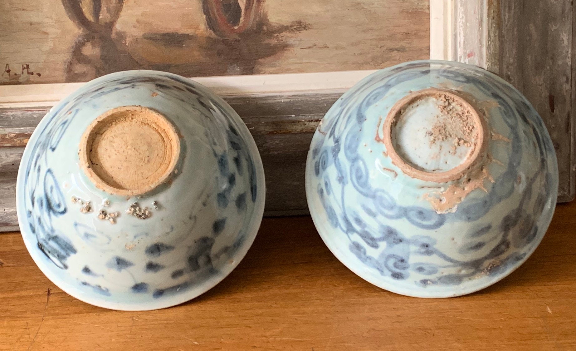 Two Chinese Ming Dynasty (1368-1644 A.D) pale blue glazed porcelain ...