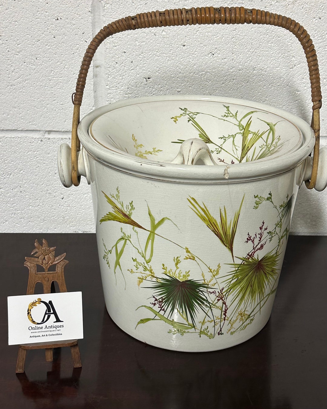 Victorian Ceramic Slop Pail / Bucket Decorated With Flowers & Bamboo ...