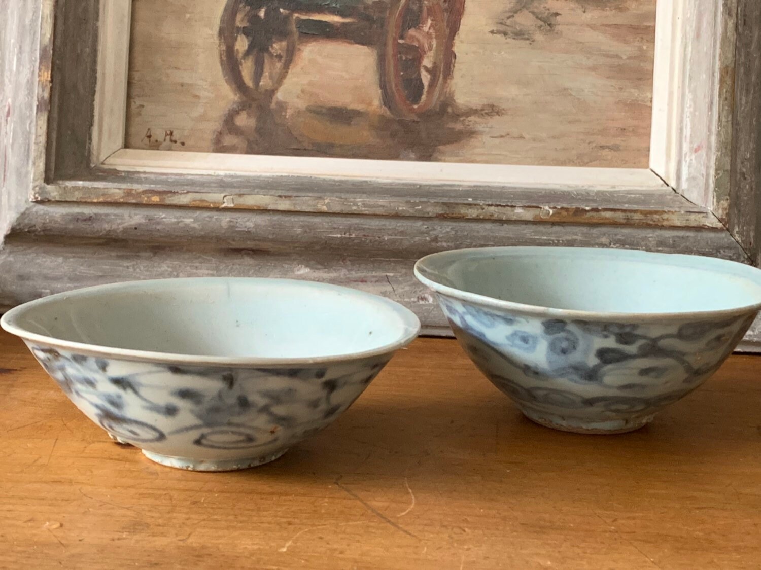 Two Chinese Ming Dynasty (1368-1644 A.D) pale blue glazed porcelain ...