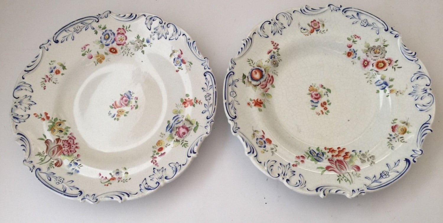Pair Of Charles Meigh Porcelain Opaque Plates c1840