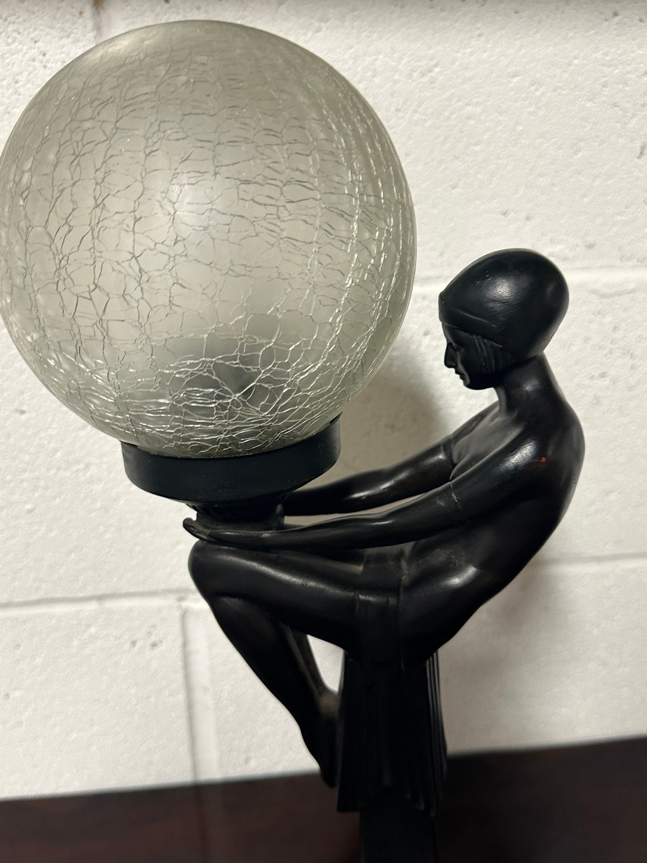 Vintage Academy Art Deco Design Figurine Sculpture Table Lamp