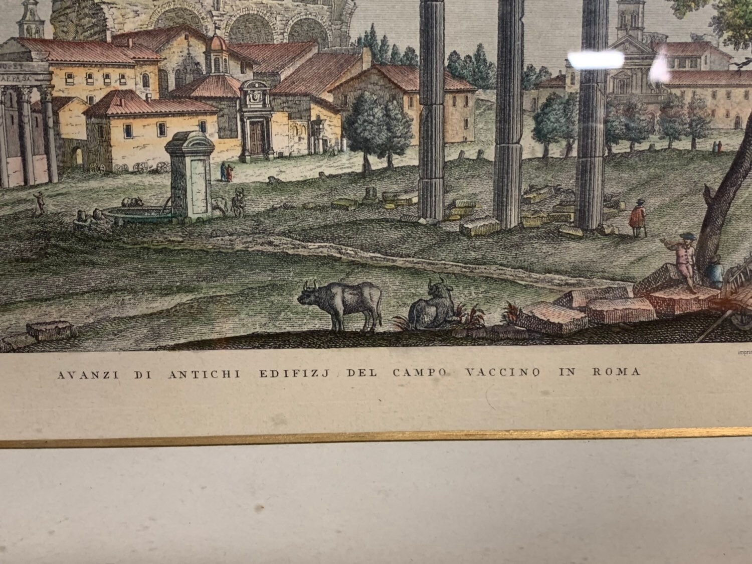 19th Century Hand Coloured Engraving Of An Italian Rome Scene in a Gilt ...