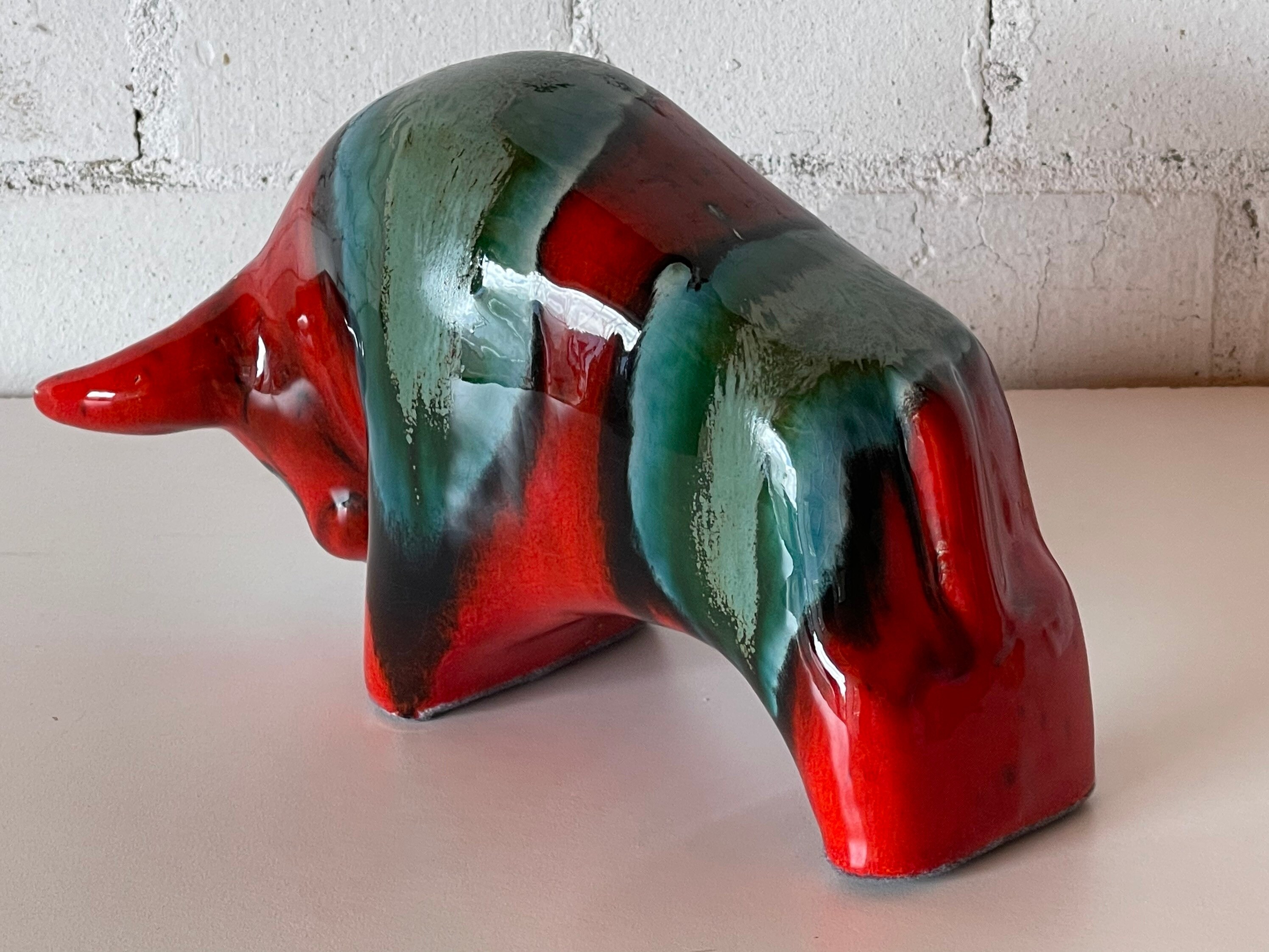 Fabulous Otto Keramik Red Fat Lava Bull Figurine