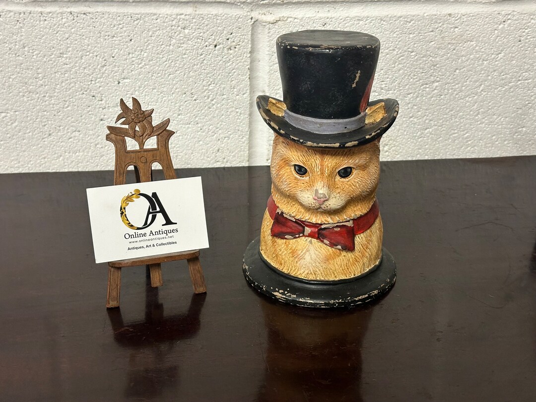 RARE Victorian Hand Painted Syroco Jar in Form of a Cat. Detailed ...