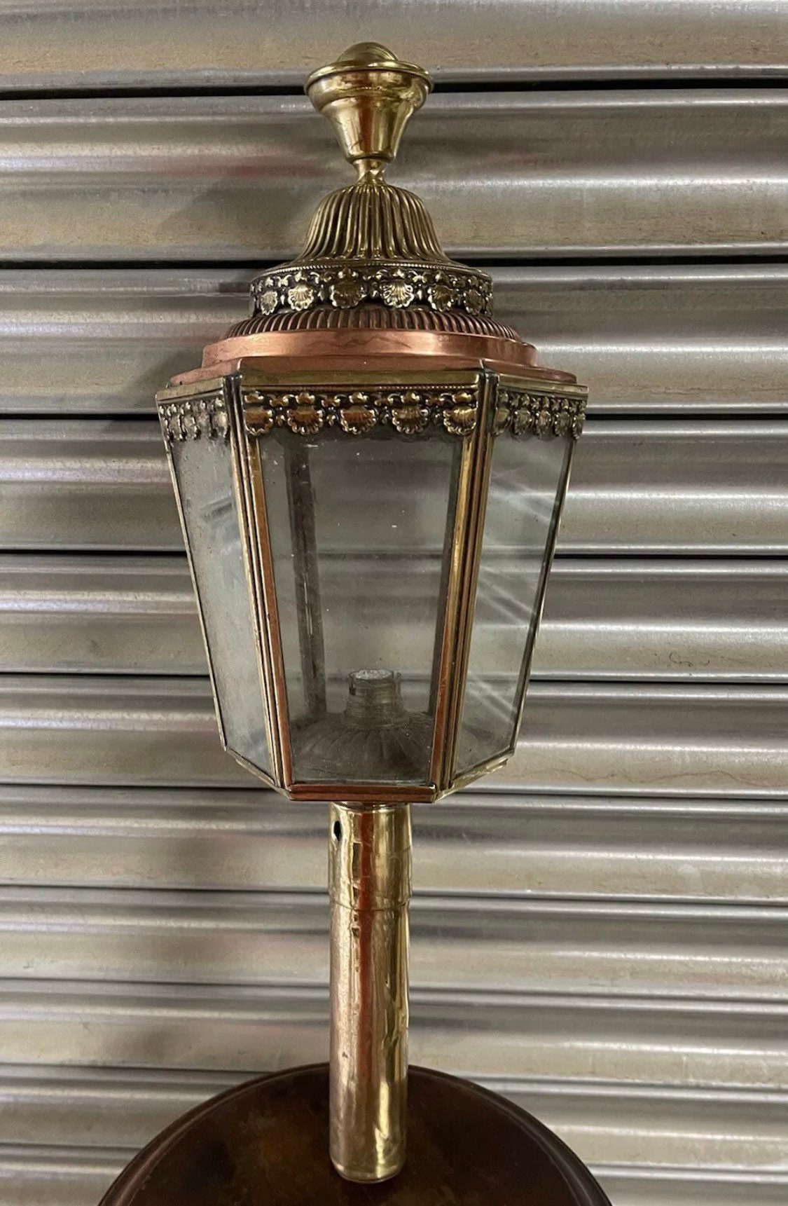 Beautifully Ornate Antique Brass And Copper Carriage Lamp