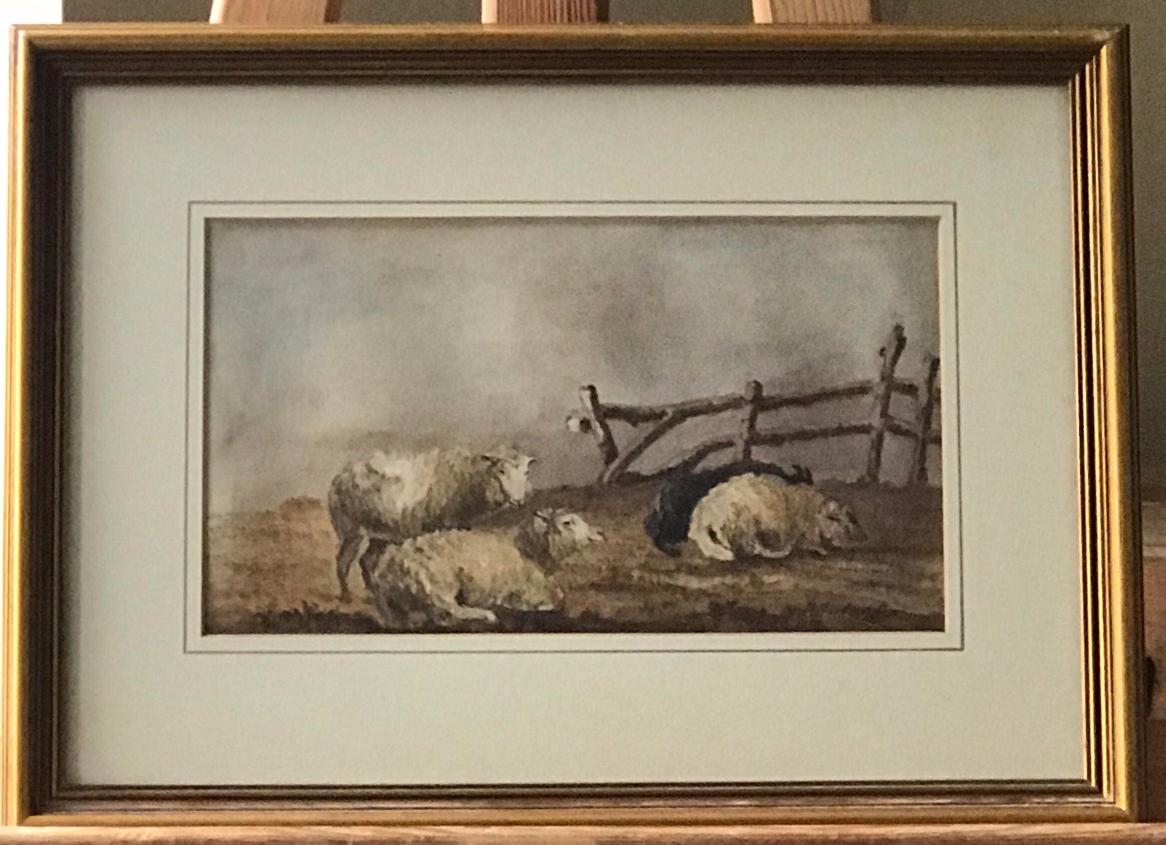 Gilt Framed Original David Cox Watercolour ‘Recumbent Sheep’ Dated 1871
