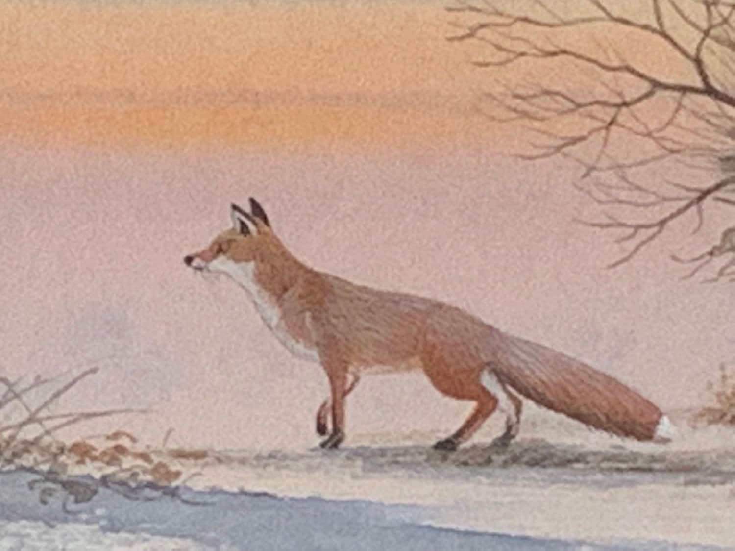 Beautiful Watercolour Of A Fox In A Wintery Landscape By the Suffolk ...