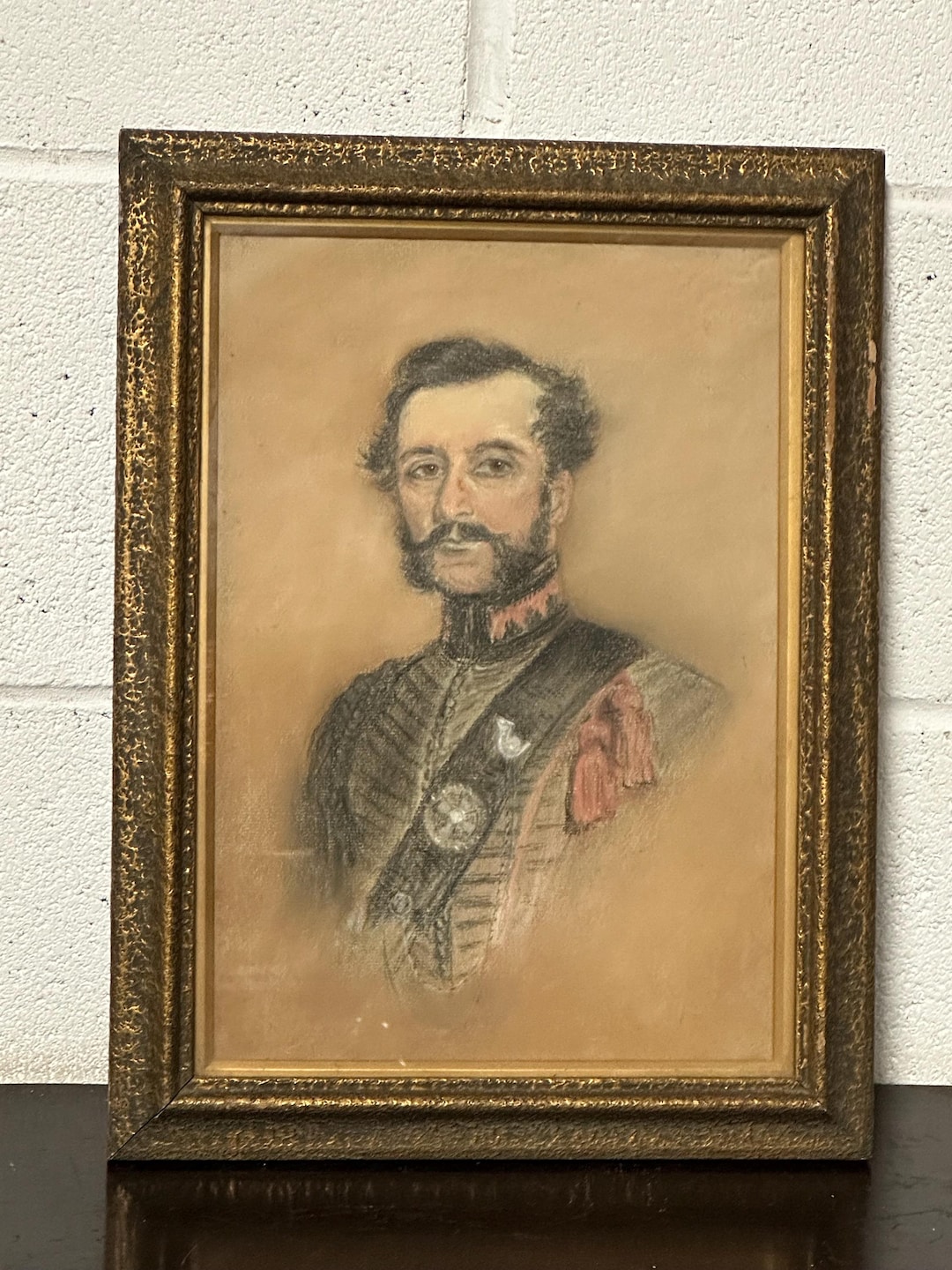 Original 19th Century Charcoal & Pastel Portrait Drawing of Major ...