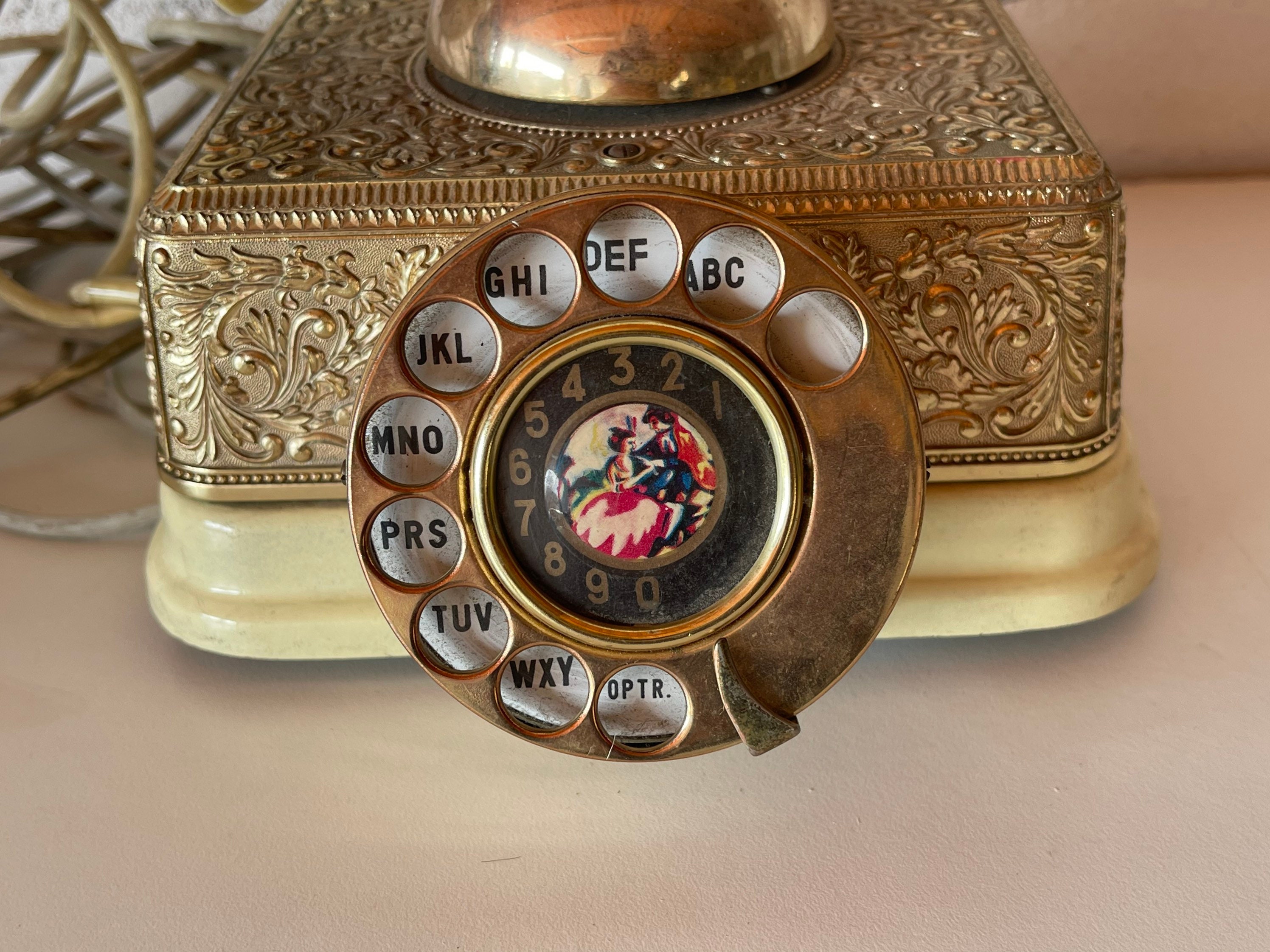 Retro Ornate Brass Rotary Dial Telephone - Made in Japan