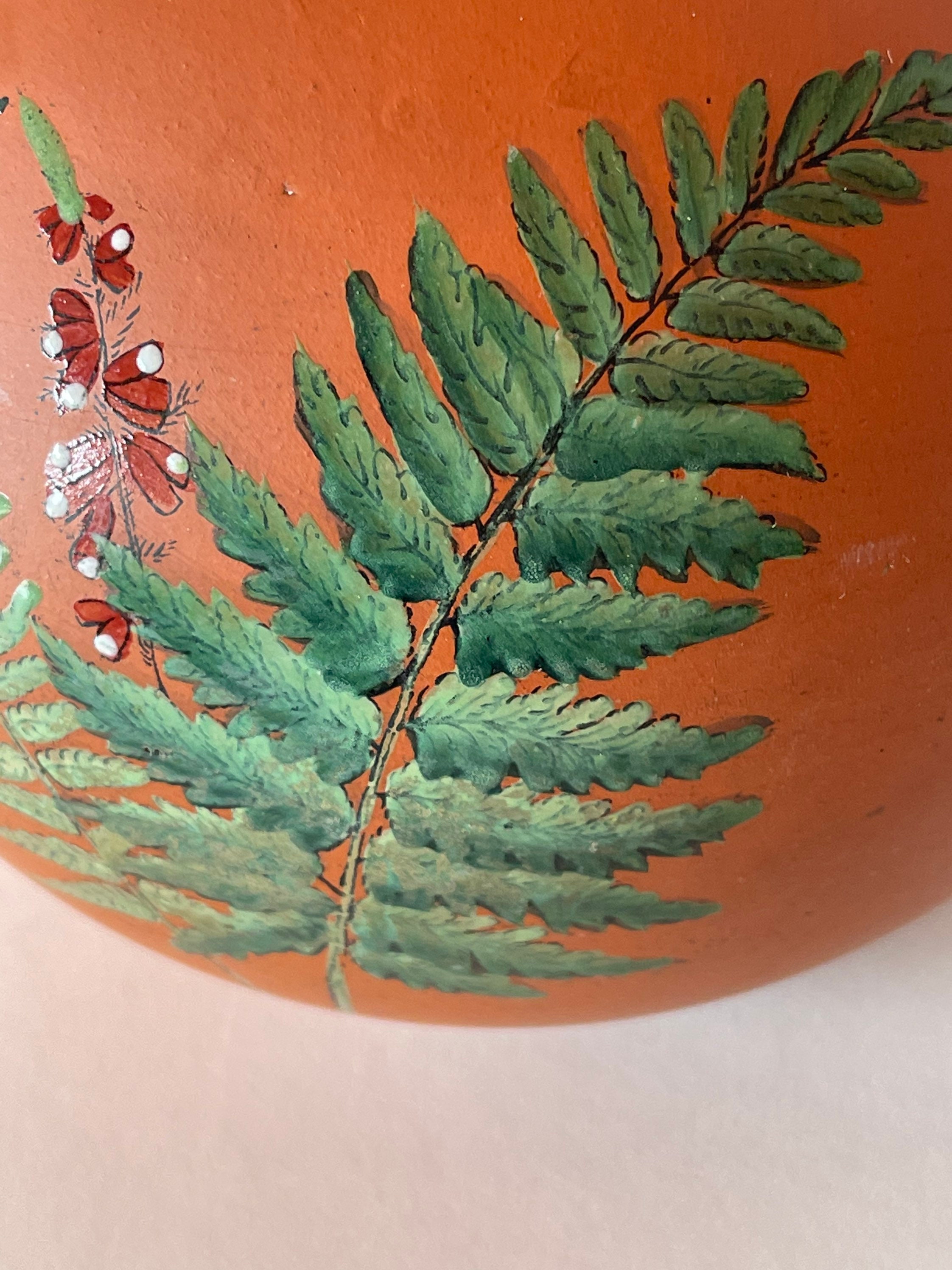 19thC Watcombe Pottery Terraccotta Flask / Vase with HandPainted Fern ...