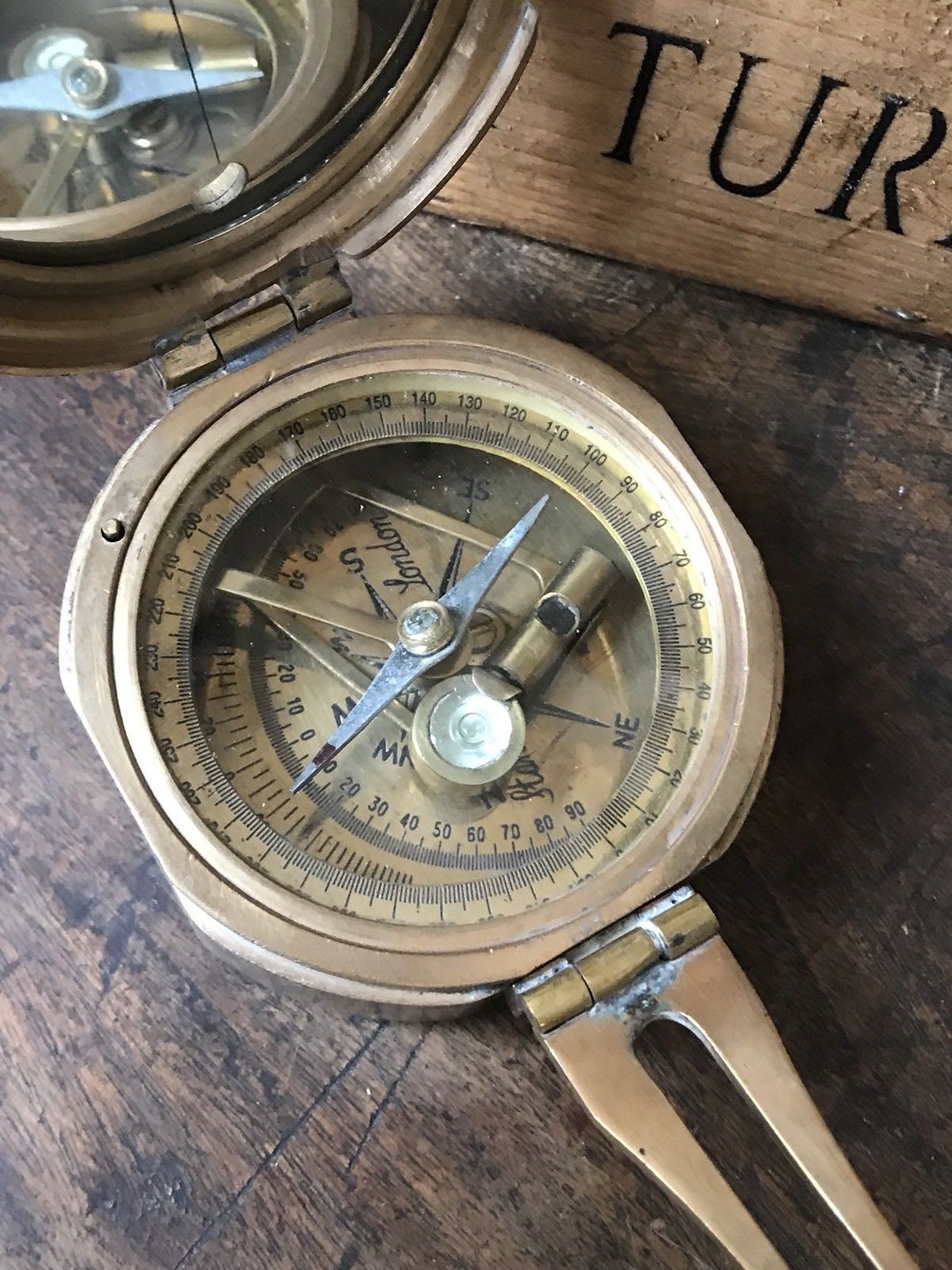 Vintage STANLEY London Brass Compass 'Natural Sine'