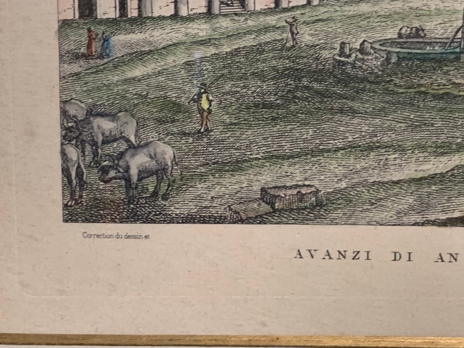 19th Century Hand Coloured Engraving Of An Italian Rome Scene in a Gilt ...