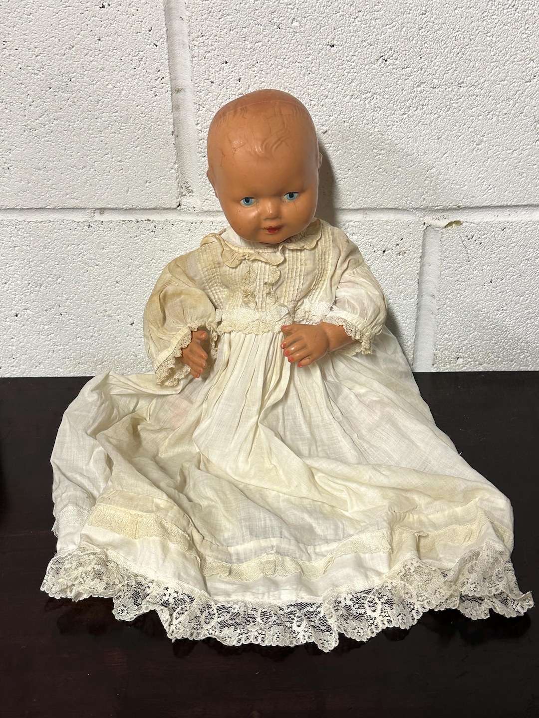 Lovely Vintage Composite Doll With Painted Features & Original ...