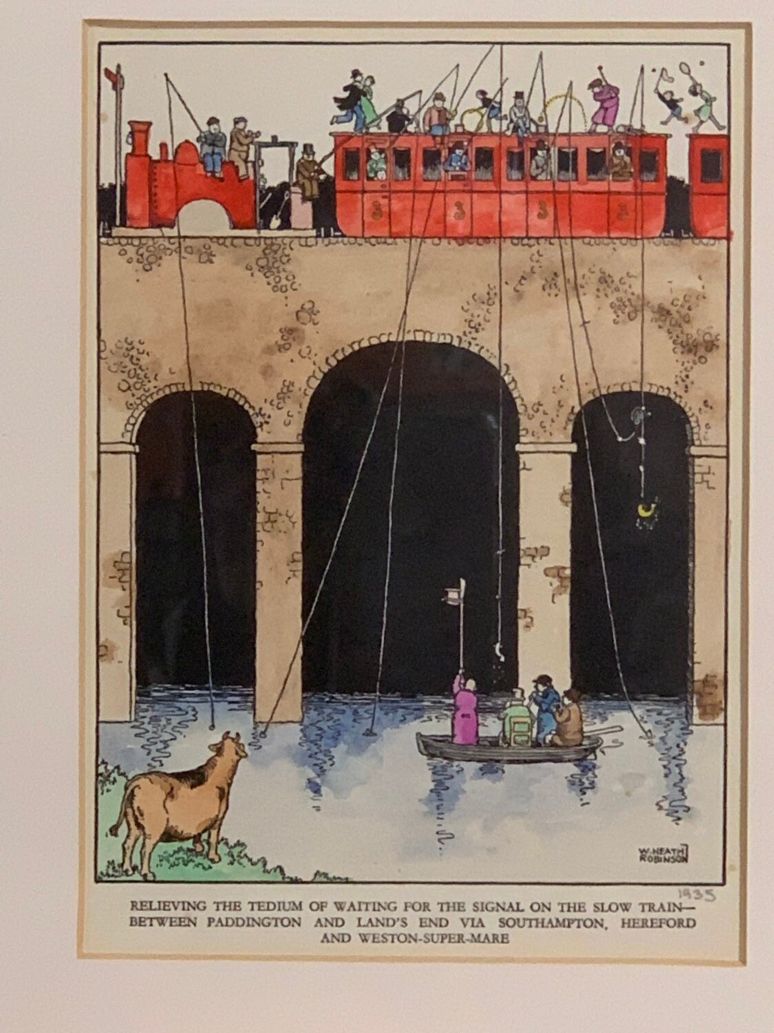 Hand Coloured W Heath Robinson Cartoon Engraving Dated 1935