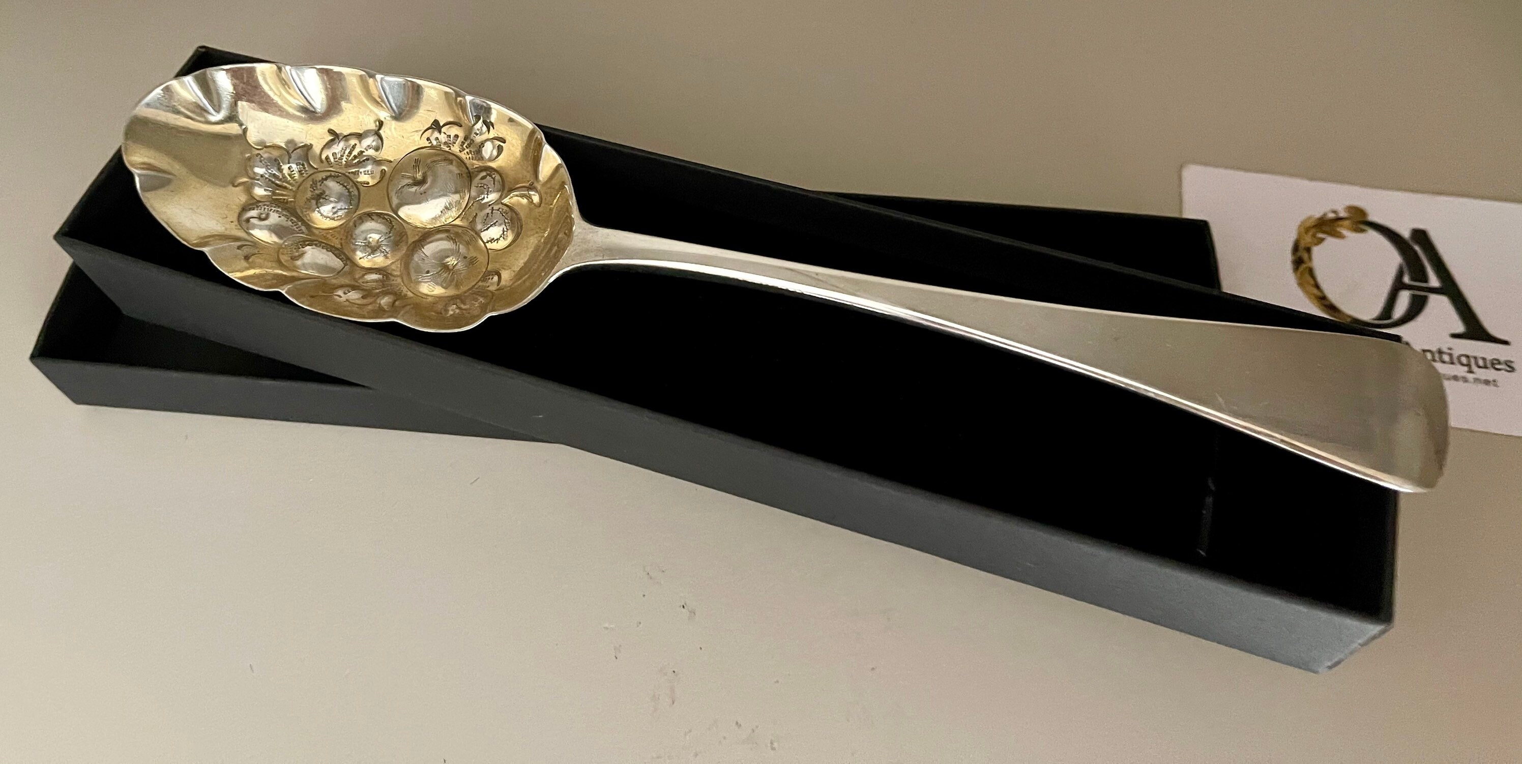 George III Silver Berry Spoon with Gilded Bowl Hallmarked London 1817