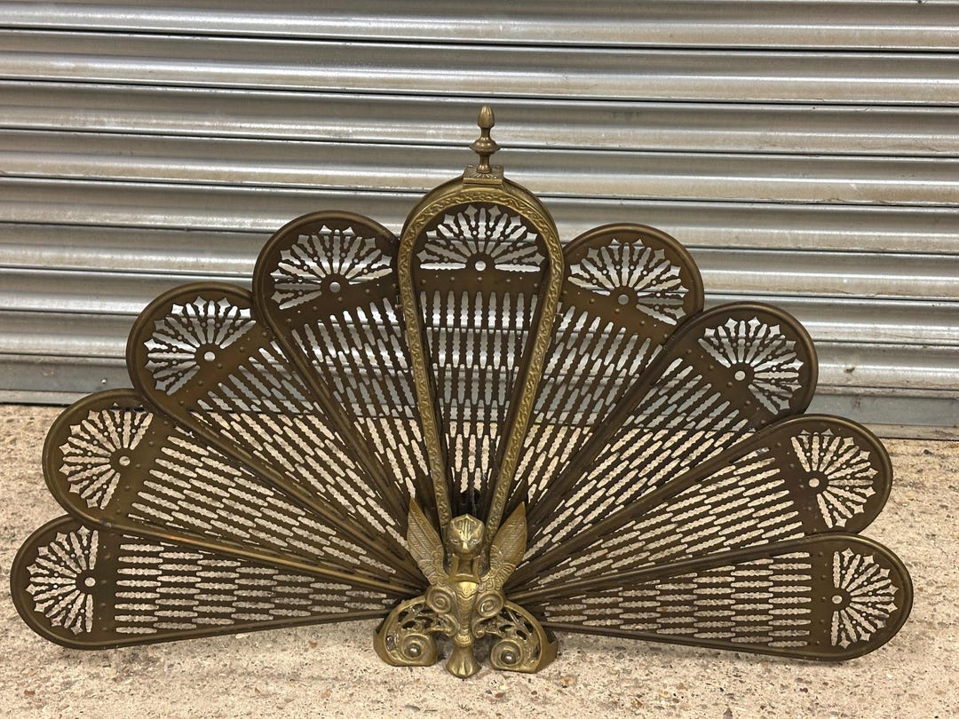 Rare Fire Screen Antique Griffin Peacock Folding Antique Brass Fire ...