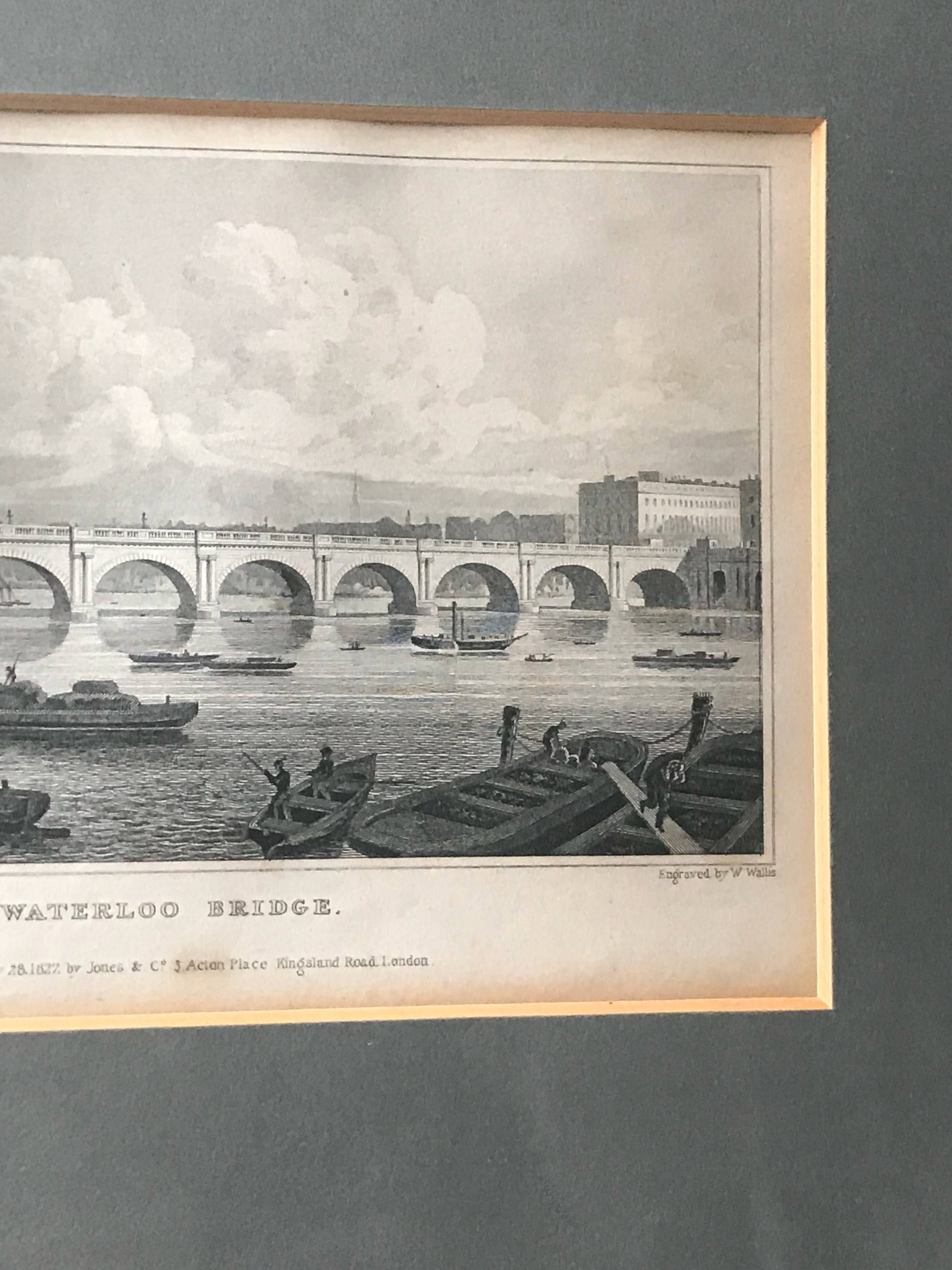 Framed 19th Century Engraving of Waterloo Bridge London