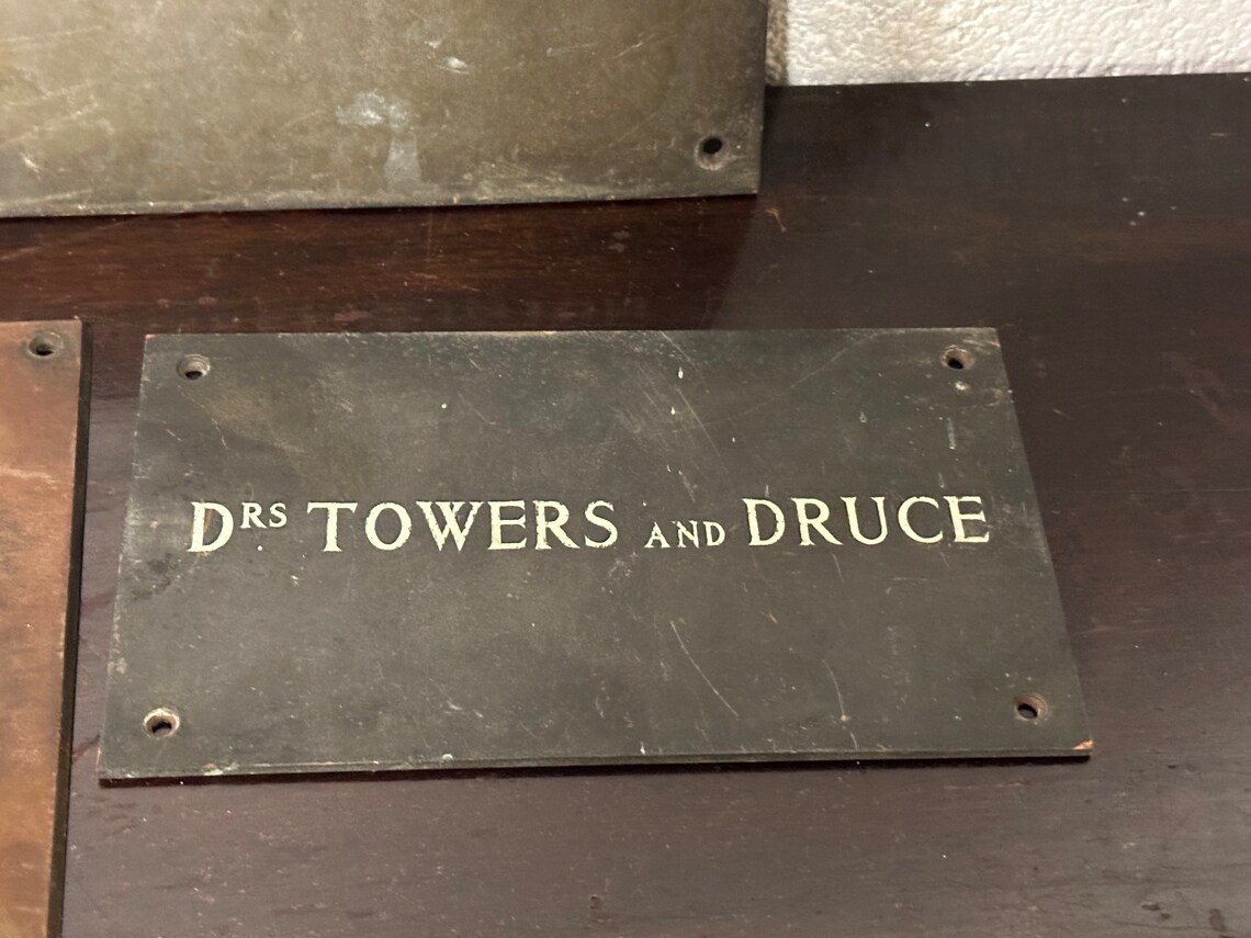 Three Vintage Antique Brass Name Plaques / Plates and One Perspex One ...