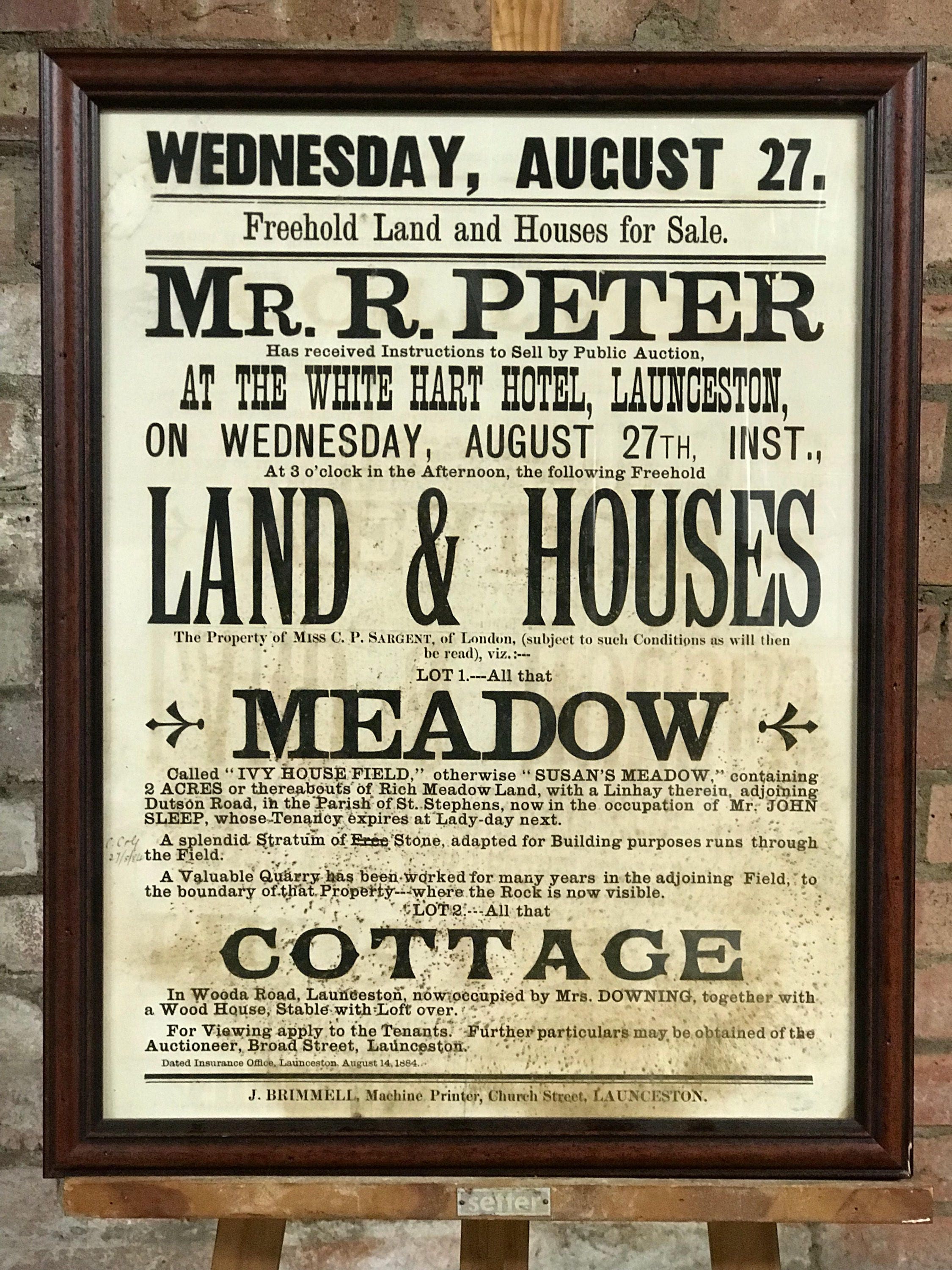 Framed Antique Advertising Freehold Land & Houses for Sale Launceston ...