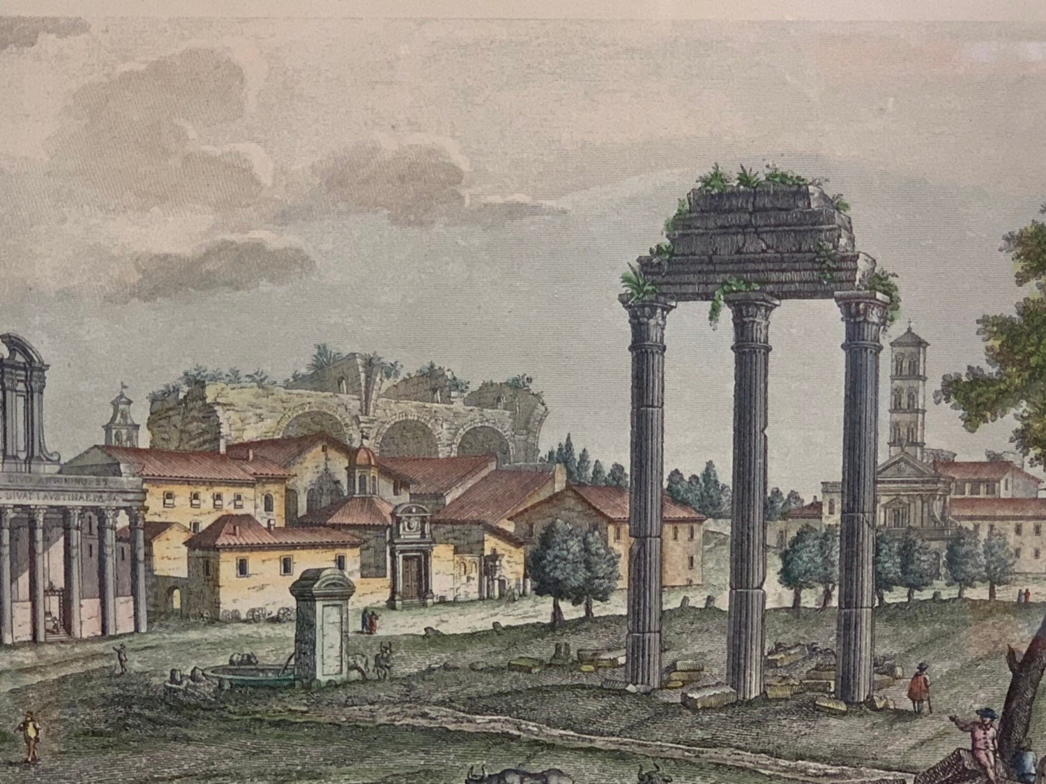19th Century Hand Coloured Engraving Of An Italian Rome Scene in a Gilt ... 19th Century Hand Coloured Engraving Of An Italian Rome Scene in a Gilt ...