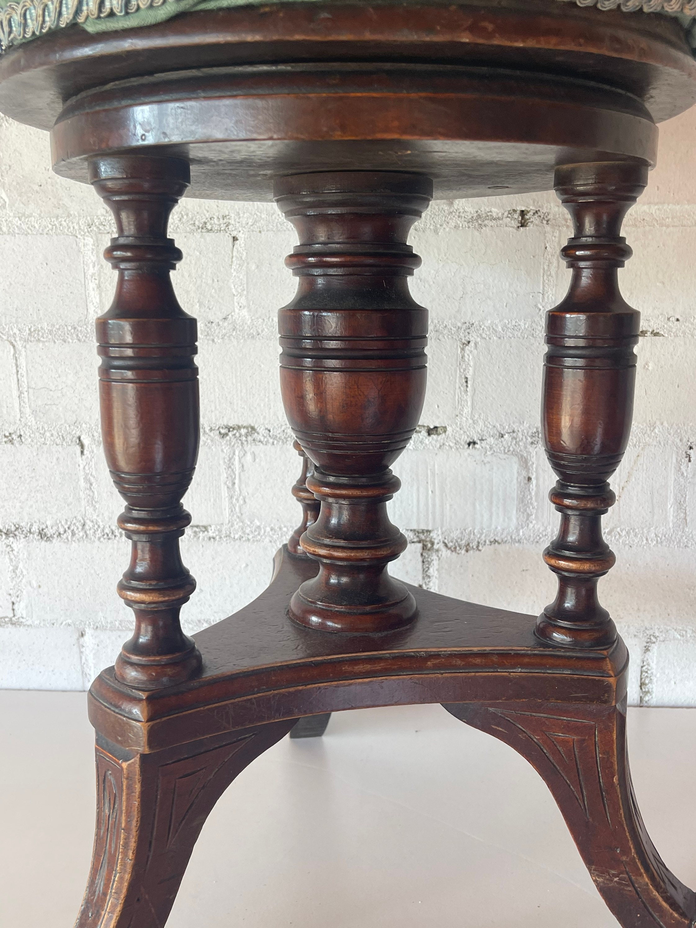 Lovely Antique Victorian Piano Stool with Beautiful Turned Supports on ...