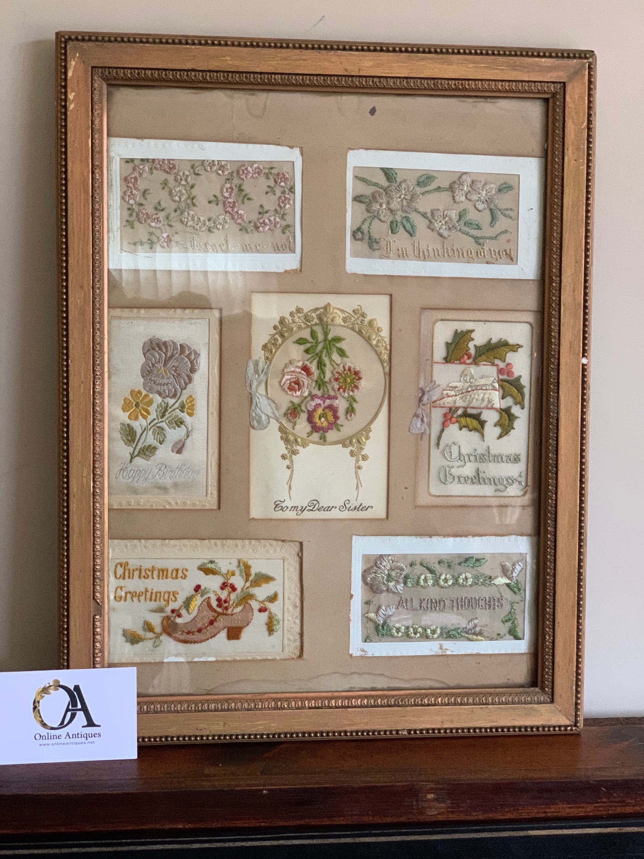Antique 19th Century Silk Embroidery Needlepoint of Various Sentiments ...