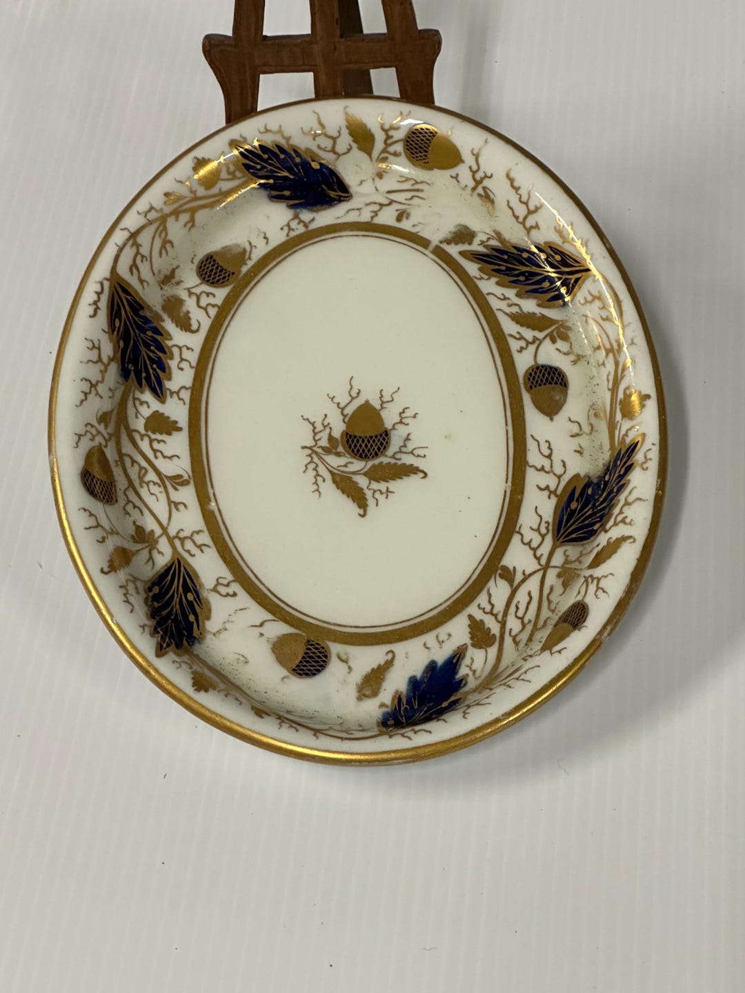 Antique C18th Century New Hall Porcelain Dish Cobalt Blue & Gold, Acorn ...