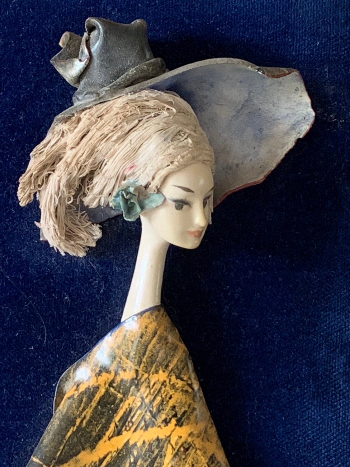 Vintage 1960's Hand Made in Italy Ceramic Female Portrait on Deep Blue ...