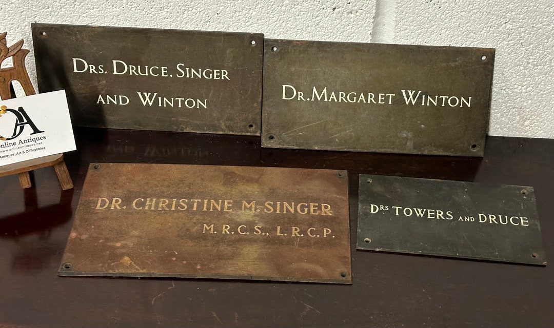 Three Vintage Antique Brass Name Plaques / Plates and One Perspex One 4 ...