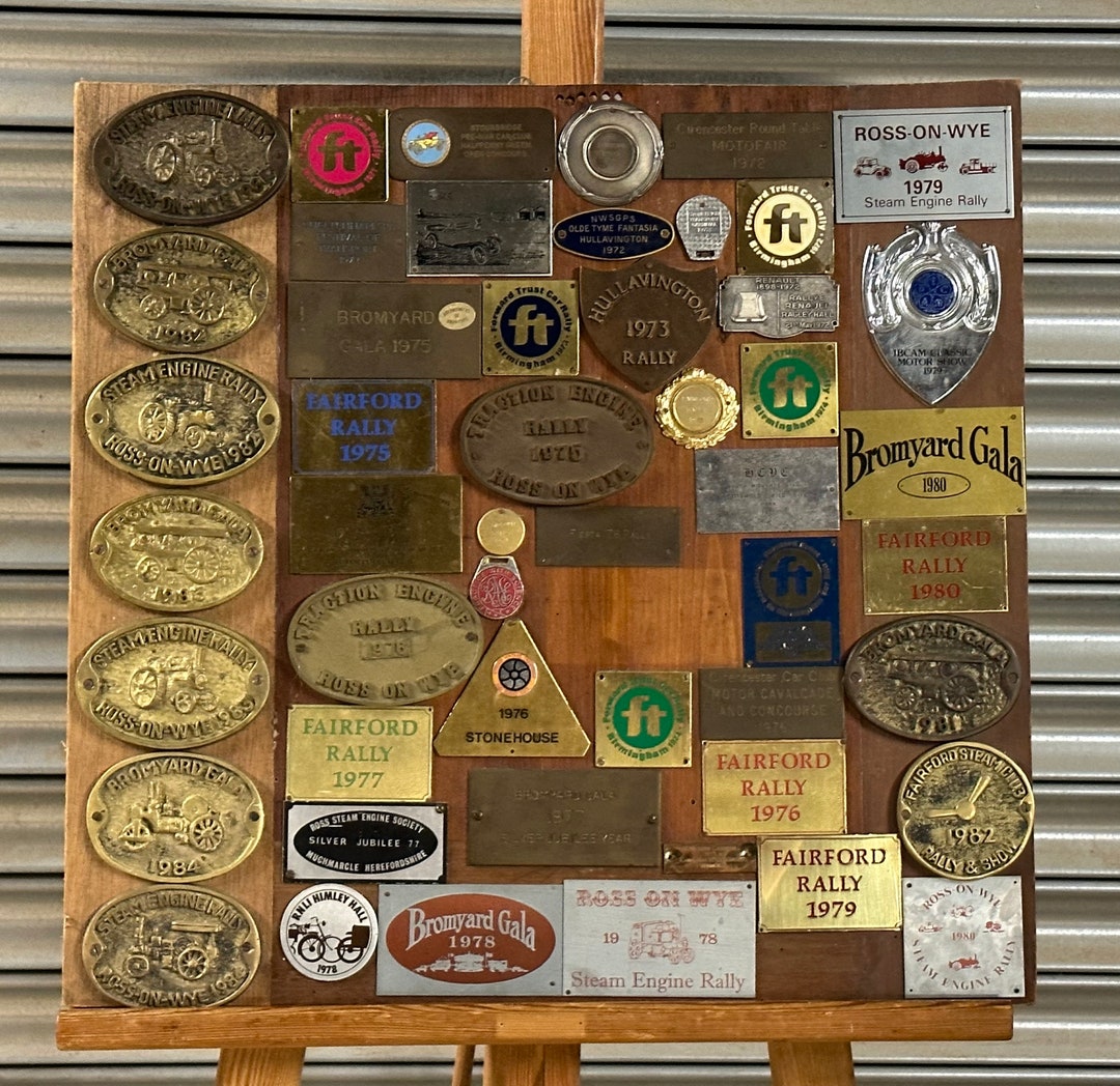 1970’s Display Plaque of Vintage Steam and Car Rally Brass Plates ...