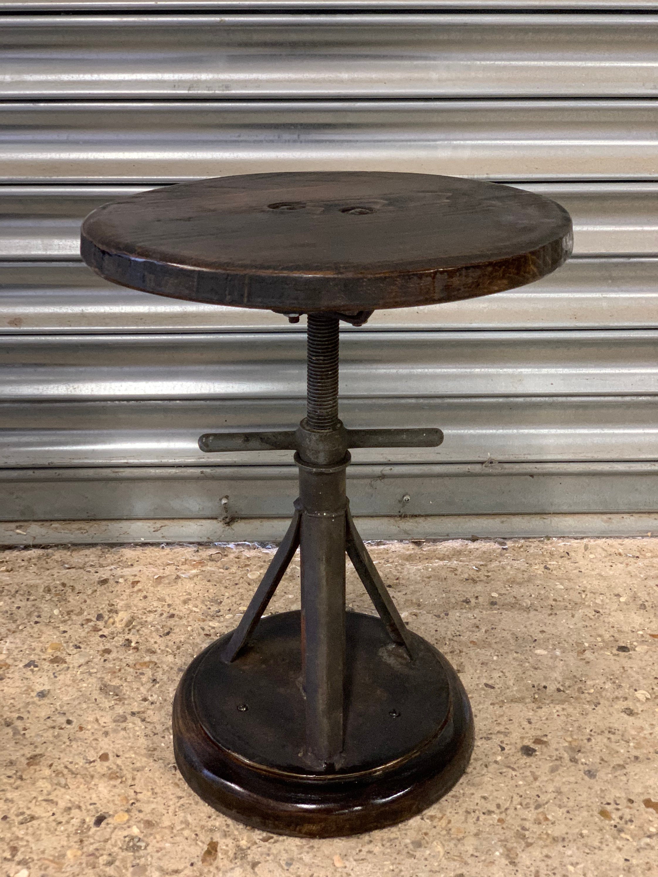 Pair Of Circa 1930’s Original Industrial Adjustable Machinist Stools.