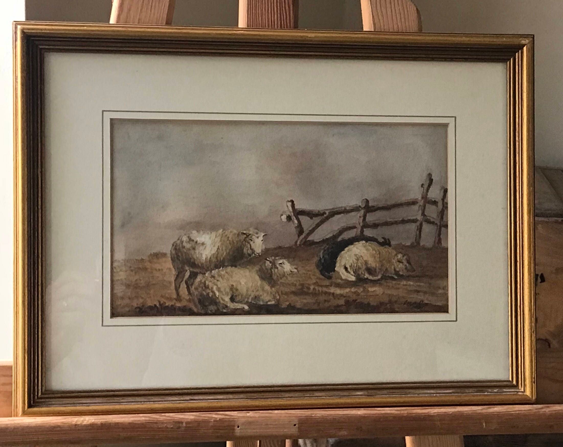Gilt Framed Original David Cox Watercolour ‘Recumbent Sheep’ Dated 1871
