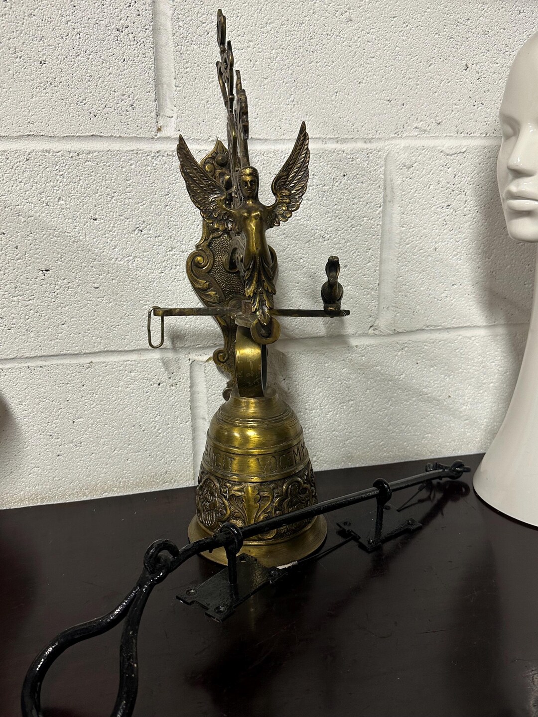 Large Wall Mounted Brass Bell With Scroll Chased Bracket and Ring Pull ...