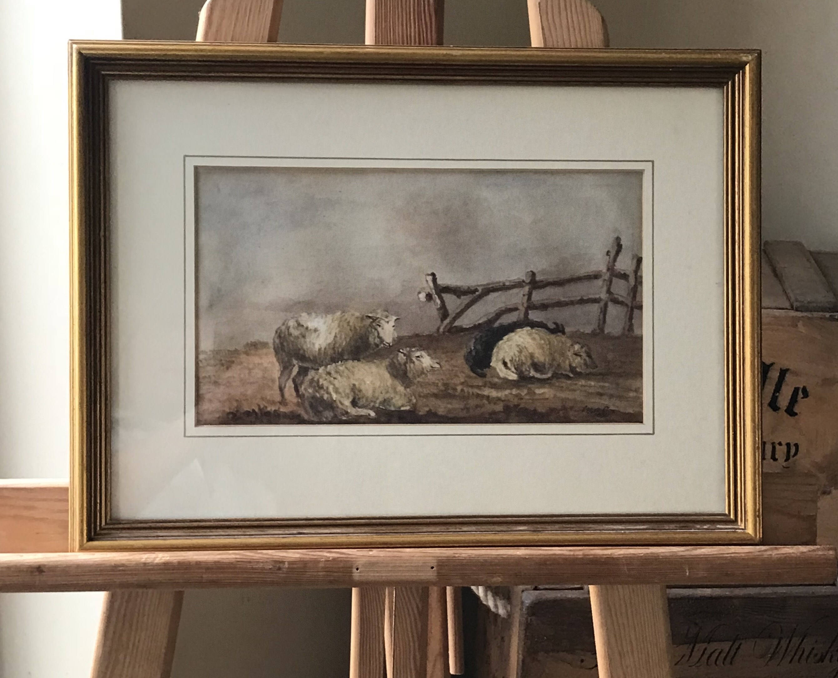 Gilt Framed Original David Cox Watercolour ‘Recumbent Sheep’ Dated 1871
