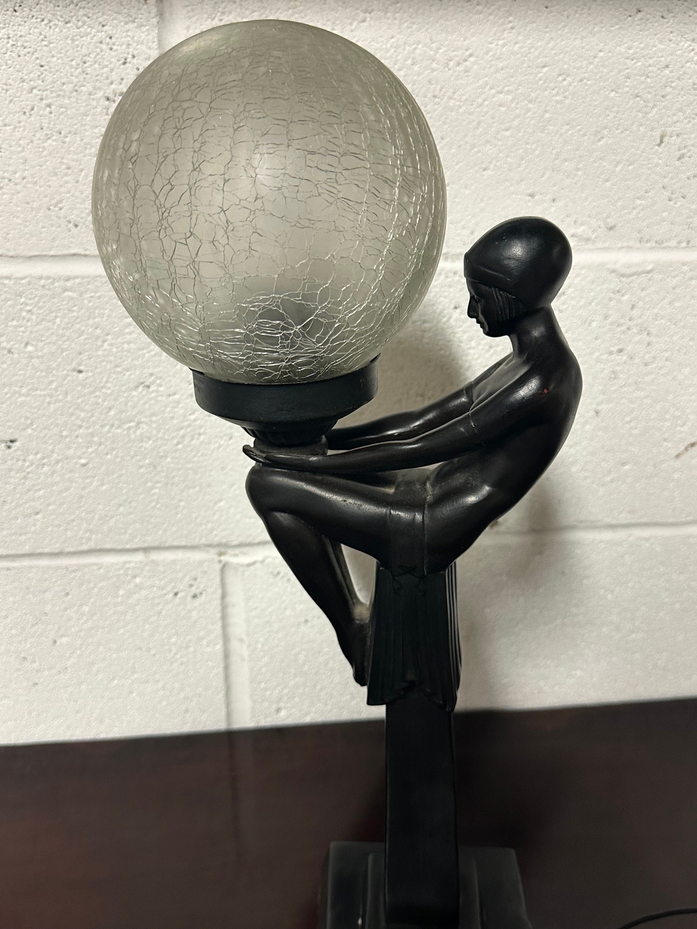Vintage Academy Art Deco Design Figurine Sculpture Table Lamp