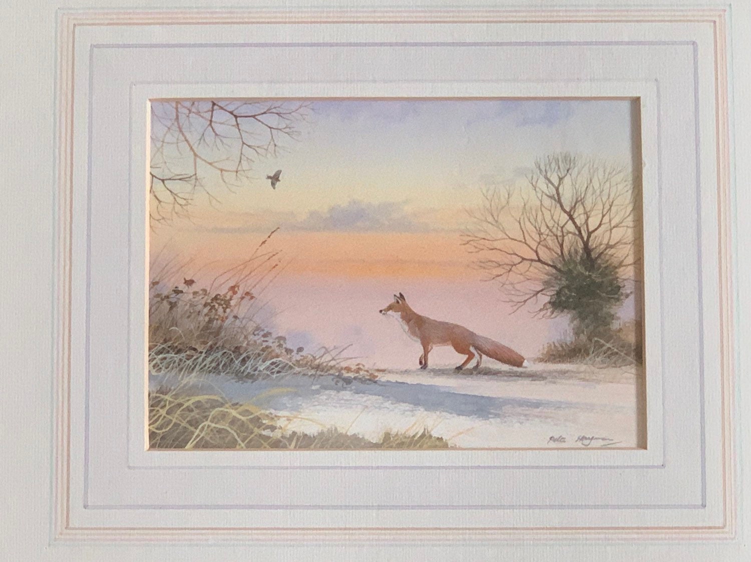 Beautiful Watercolour Of A Fox In A Wintery Landscape By the Suffolk ...