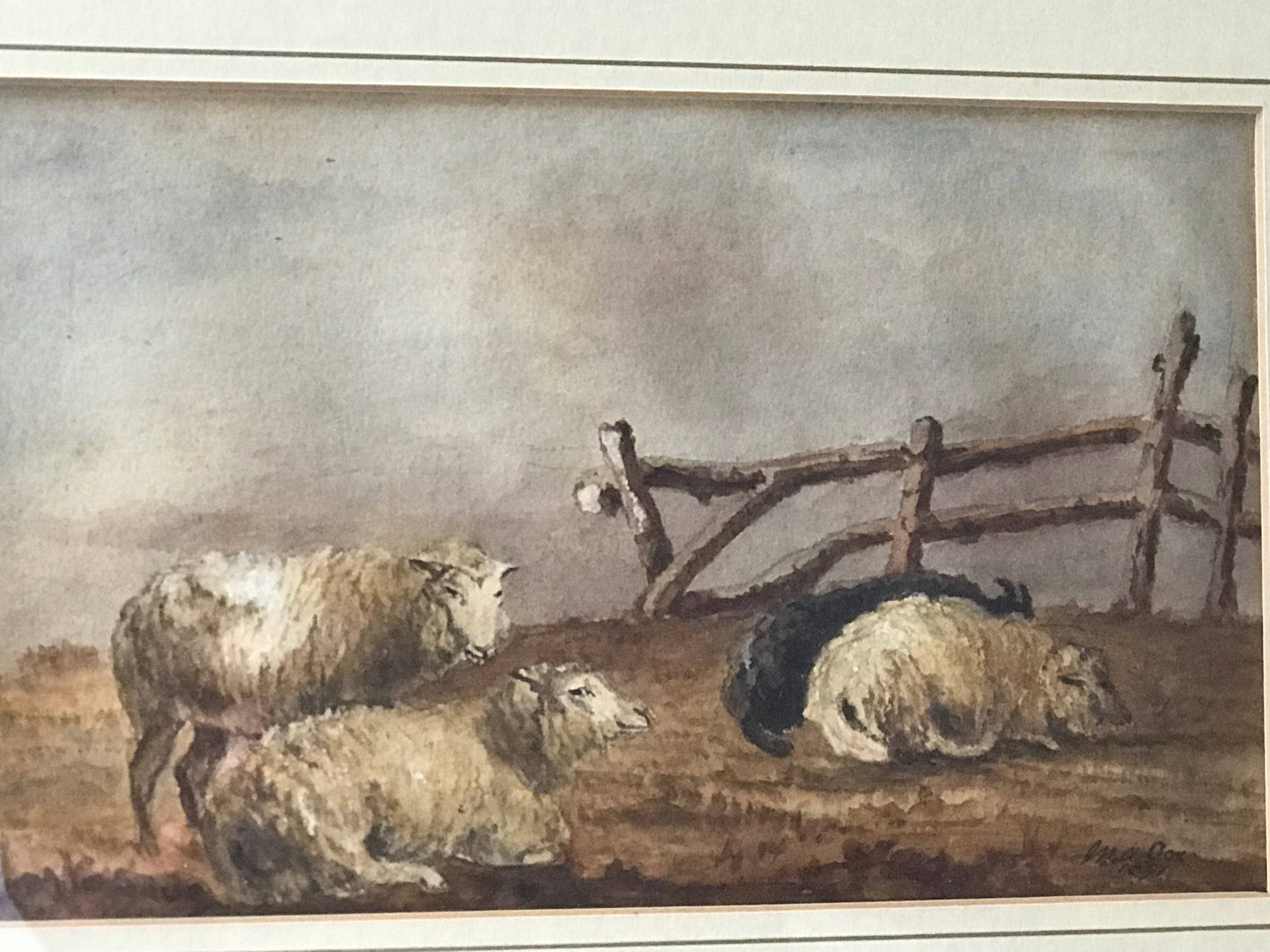 Gilt Framed Original David Cox Watercolour ‘Recumbent Sheep’ Dated 1871