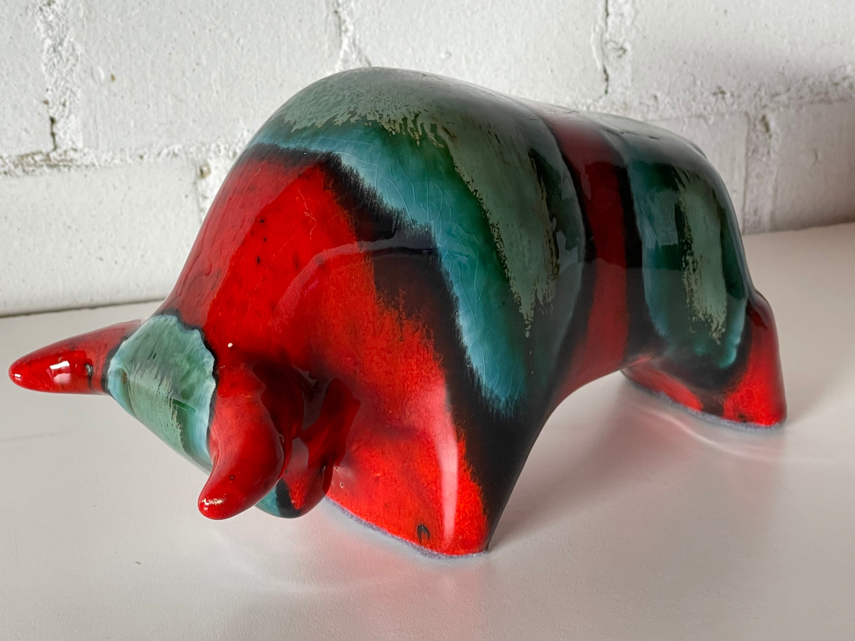 Fabulous Otto Keramik Red Fat Lava Bull Figurine