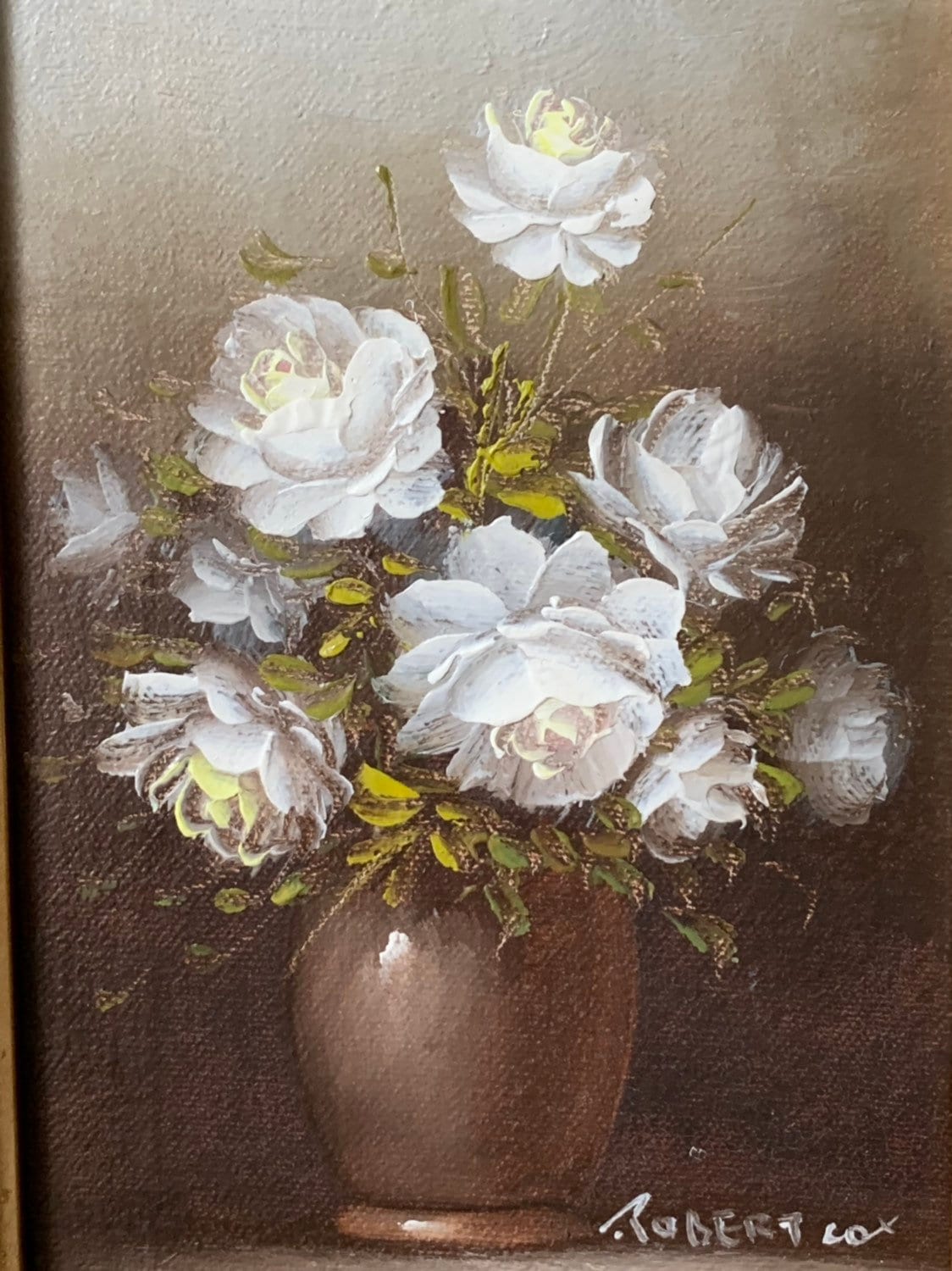 Superb Robert Cox Still Life Oil Painting of White Flowers in a Vase in ...