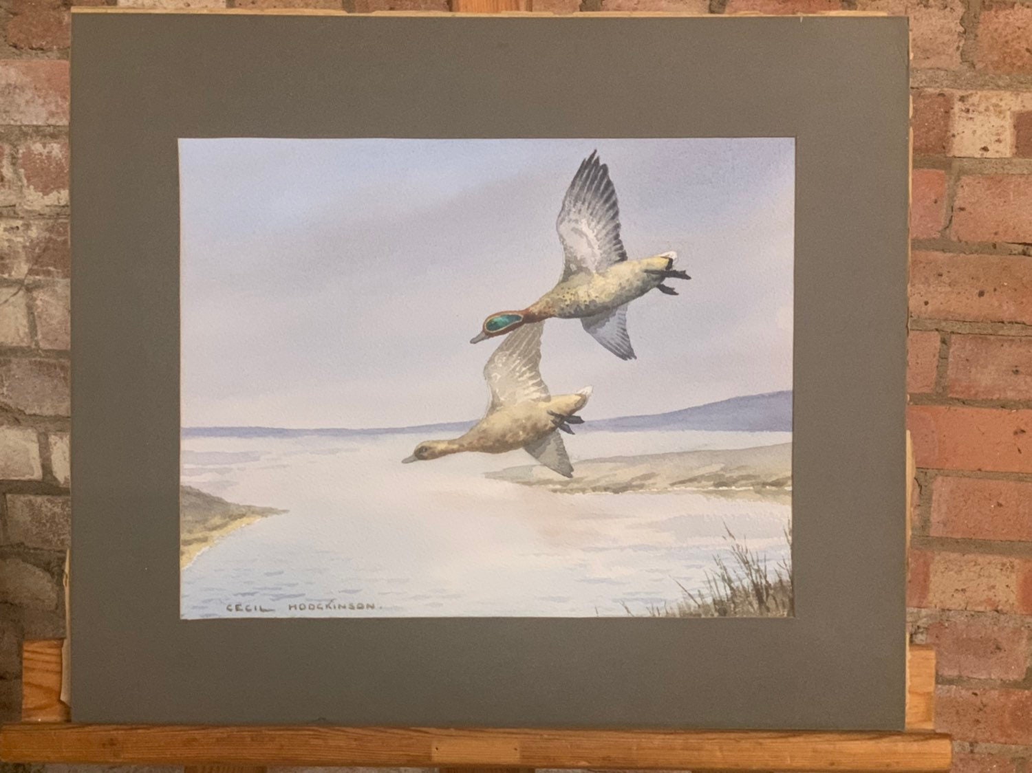 Original Cecil Thomas Hodgkinson Watercolour Of Teal Ducks in flight