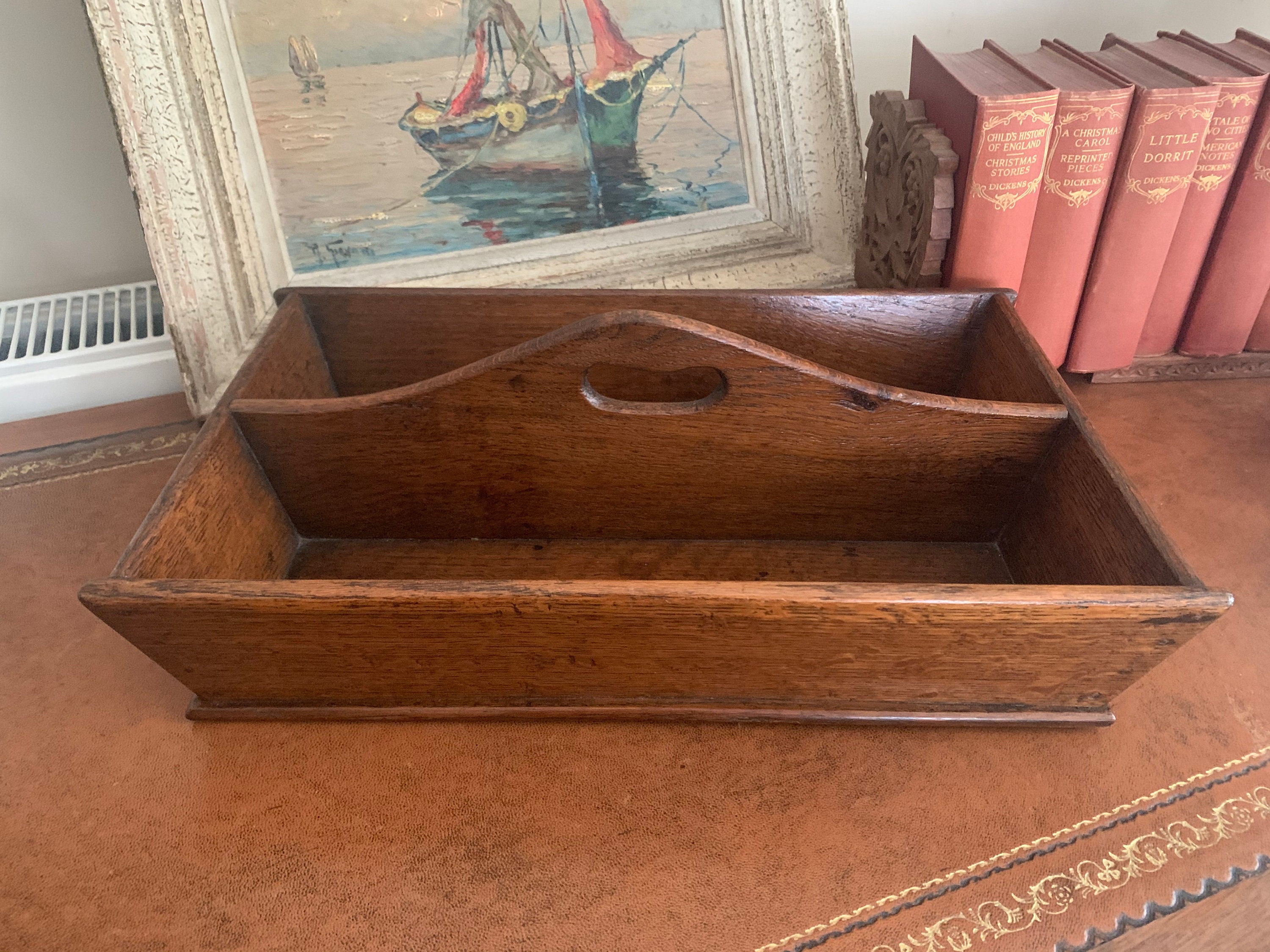 Lovely Early Victorian 19th Century Oak Cutlery Tray