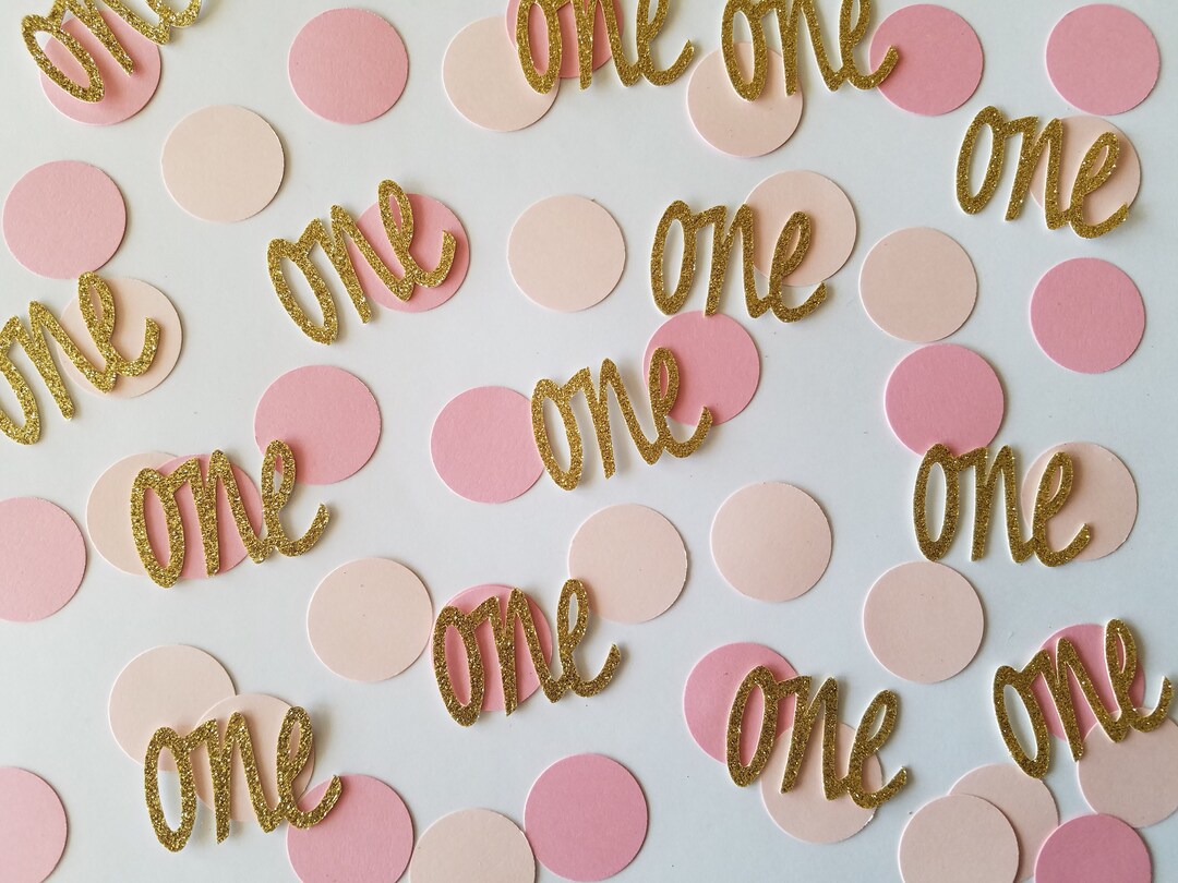 First Birthday Confetti Pink and Gold - One Confetti - Set of 120 ...