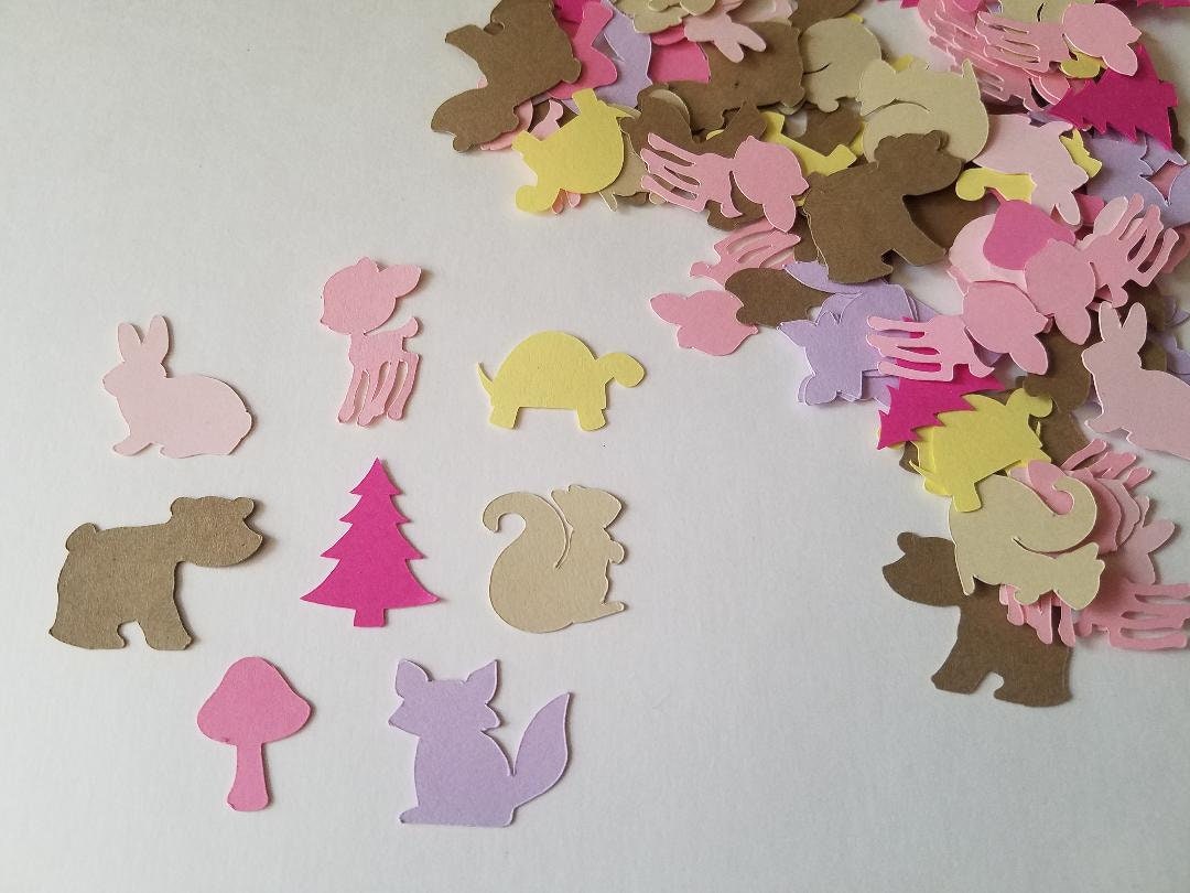 Woodland Animals Confetti - PASTELS -set of 160 - Bear, Deer, Racoon ...
