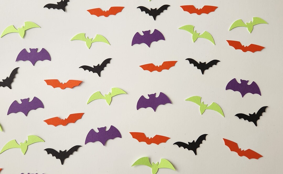Bat Confetti - BLACK ORANGE PURPLE Green -set of 100 - Halloween ...